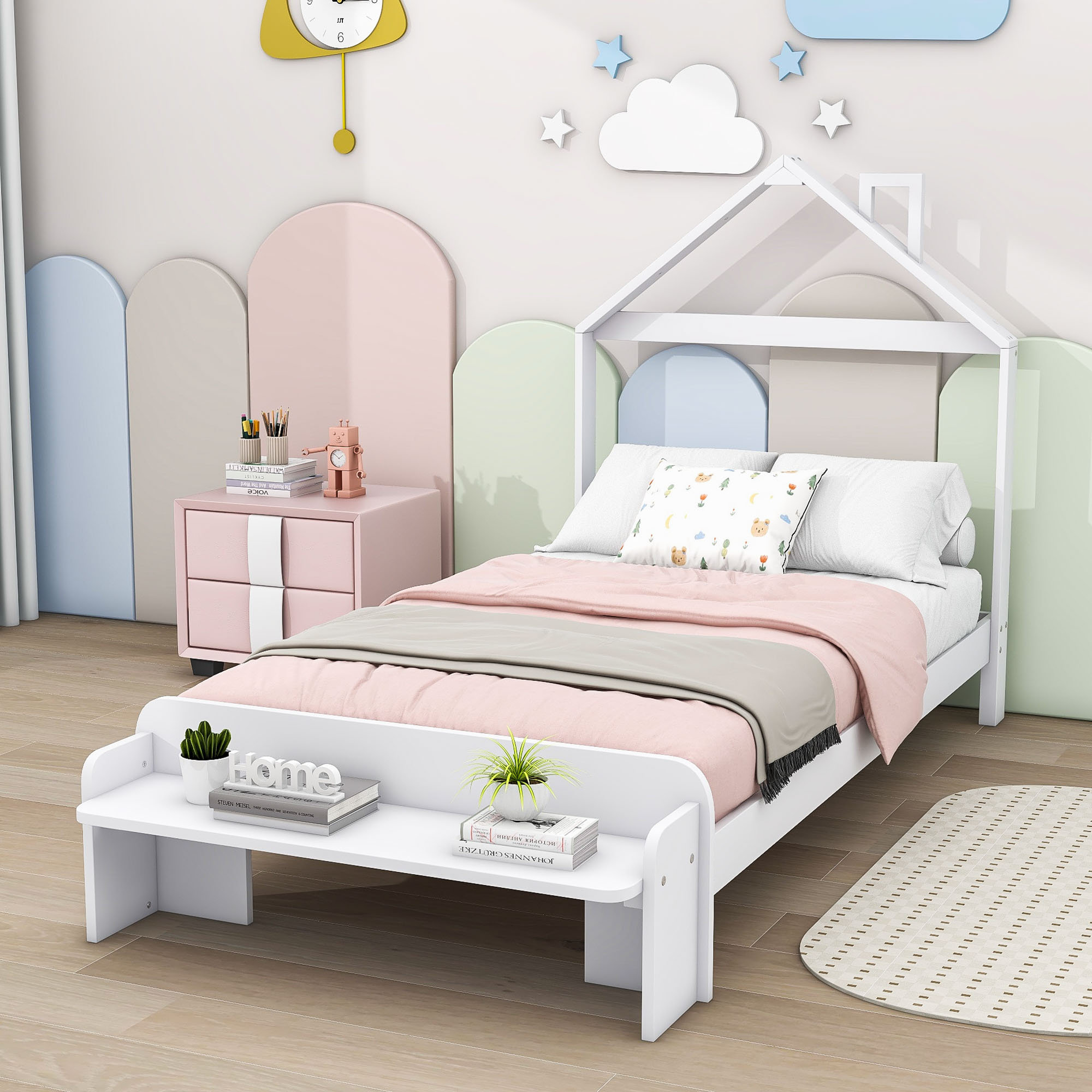 Harper Orchard Dingyue Twin Wood Platform Bed with Footboard Bench ...