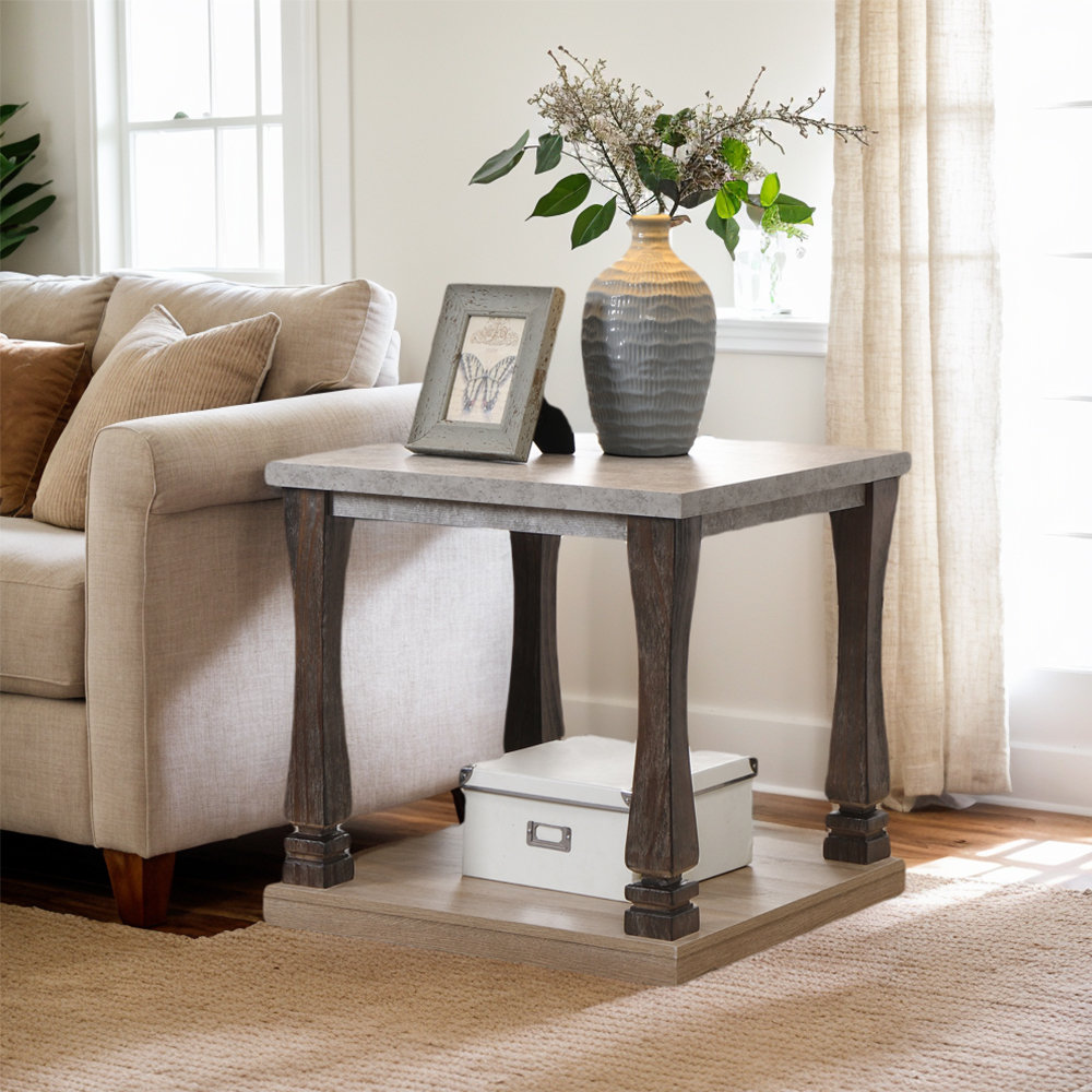 Charlton Home® Mid-Century Wooden End Table, 2-Tier Rectangle Side ...