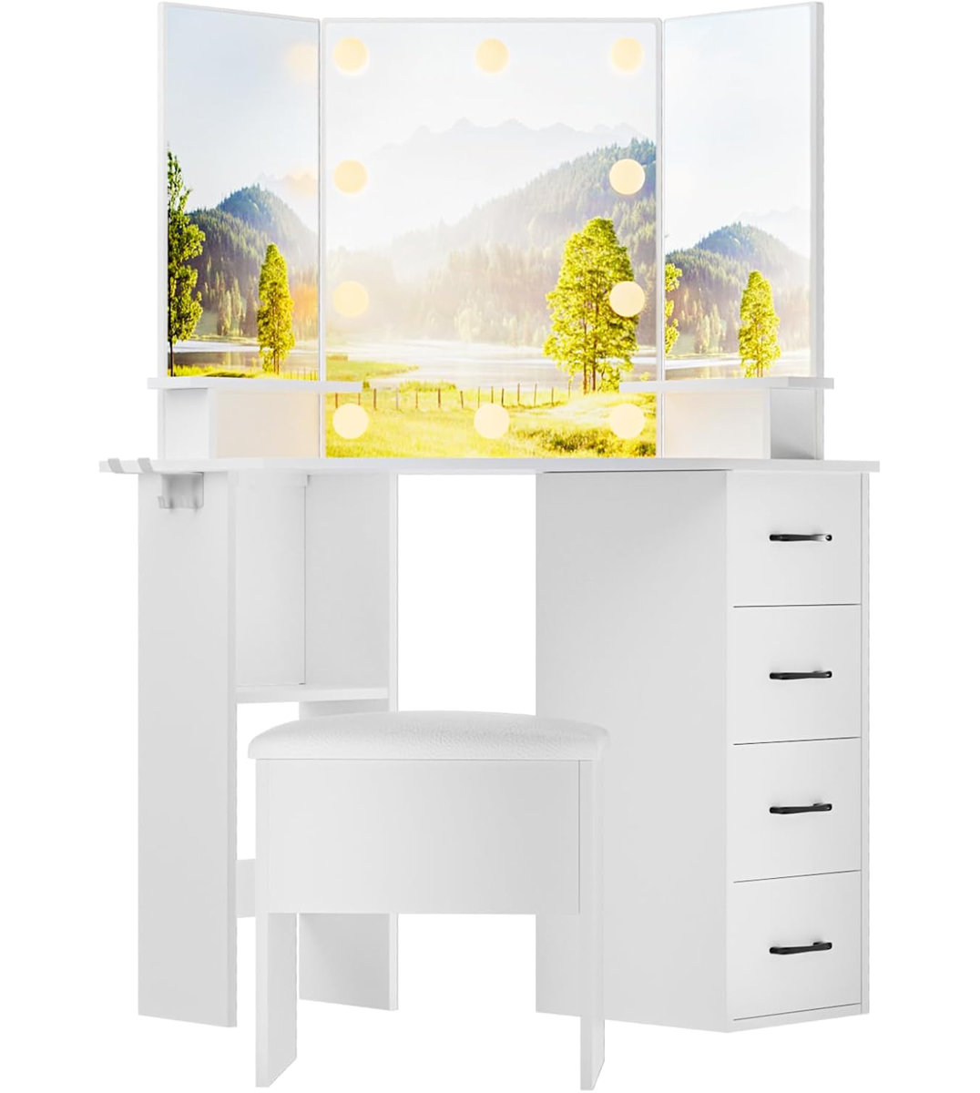 Ebern Designs Corner Vanity Desk with Mirror, Corner Makeup Vanity ...