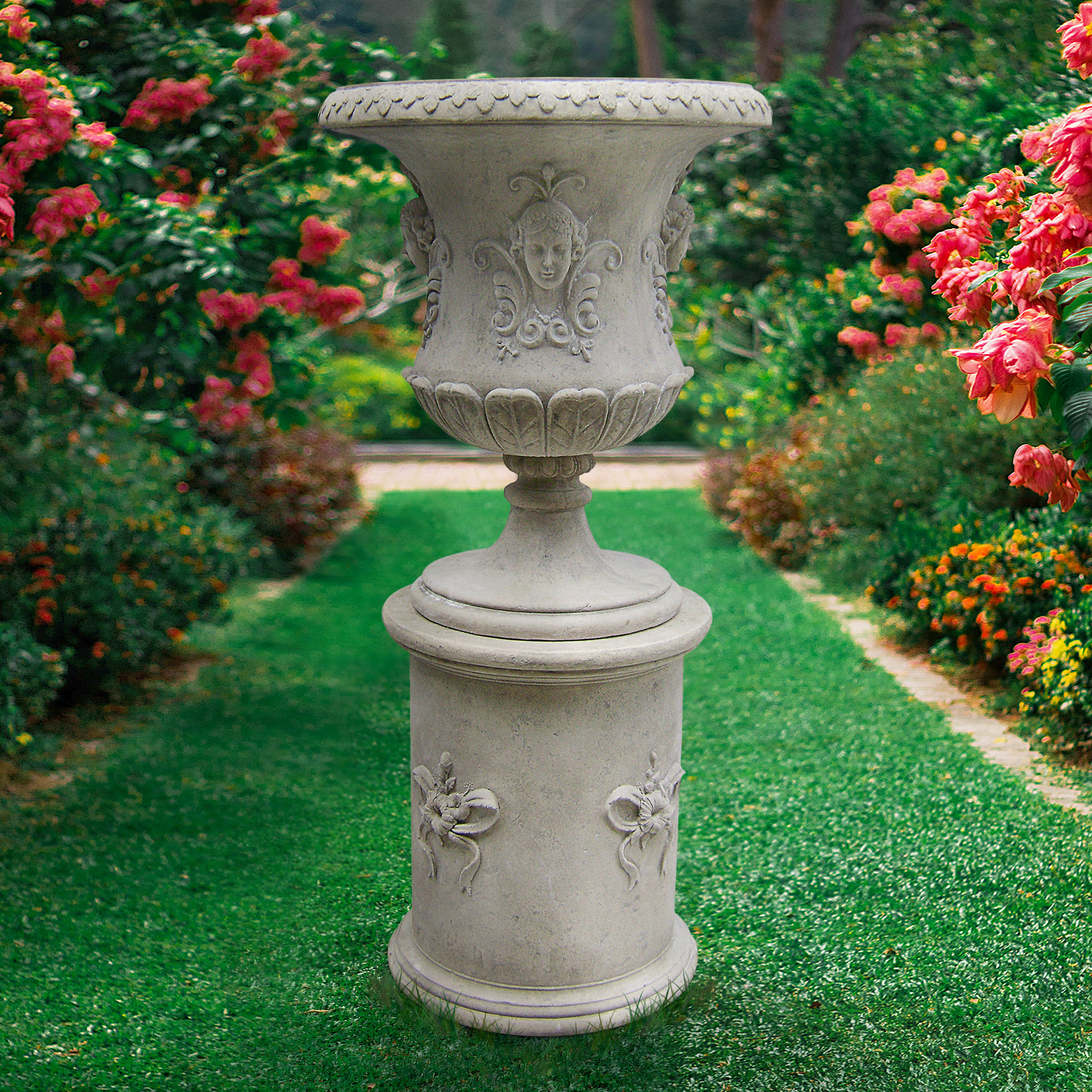 Design Toscano Goddess Flora Resin Urn Planter with Pedestal | Wayfair