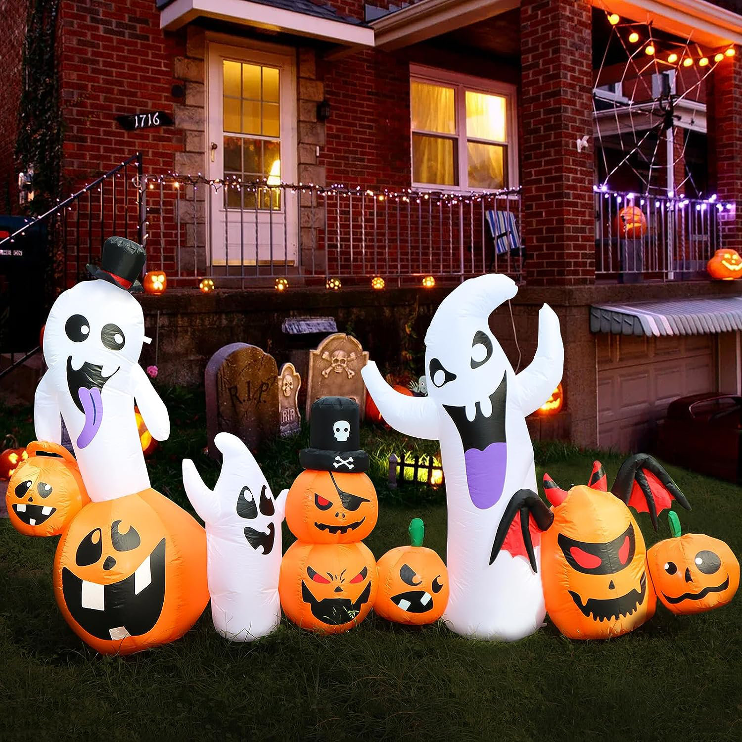 The Holiday Aisle® Halloween Ghosts with Pumpkins Inflatable | Wayfair