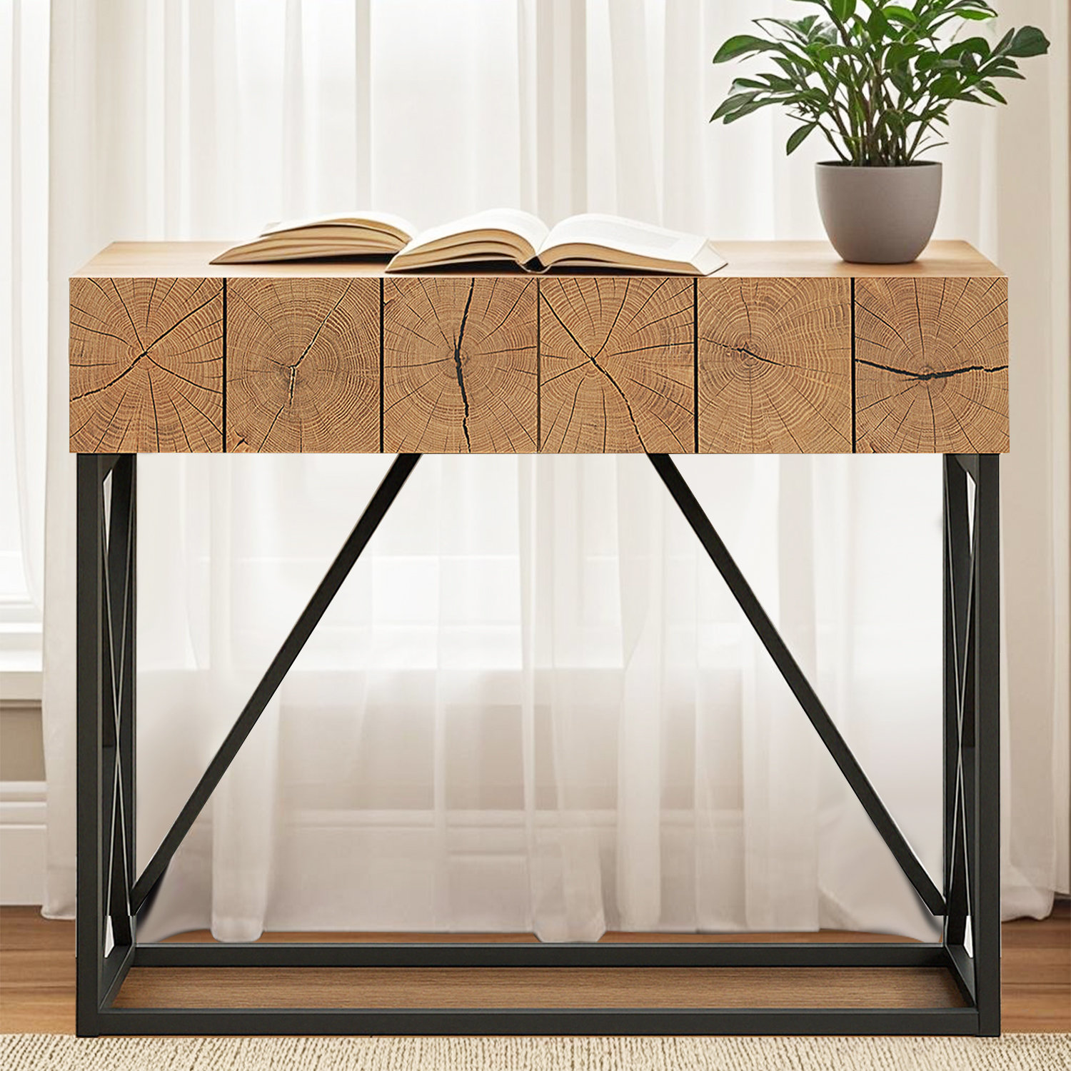 17 Stories Rustic Industrial Console Table With 2 Hidden Drawers | Wayfair