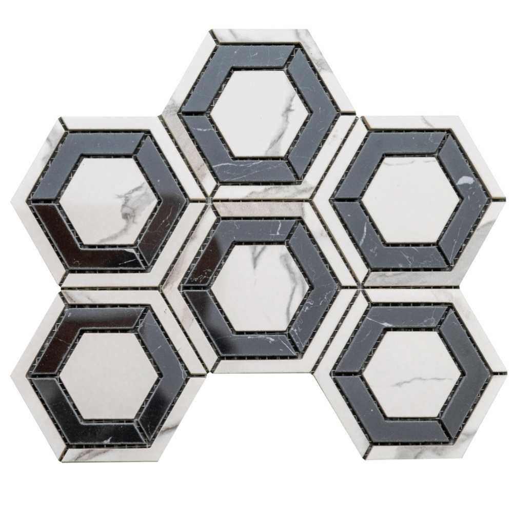 The Tile Life Stately Geo Hex 9" x 11" Porcelain Marble Look Tile ...
