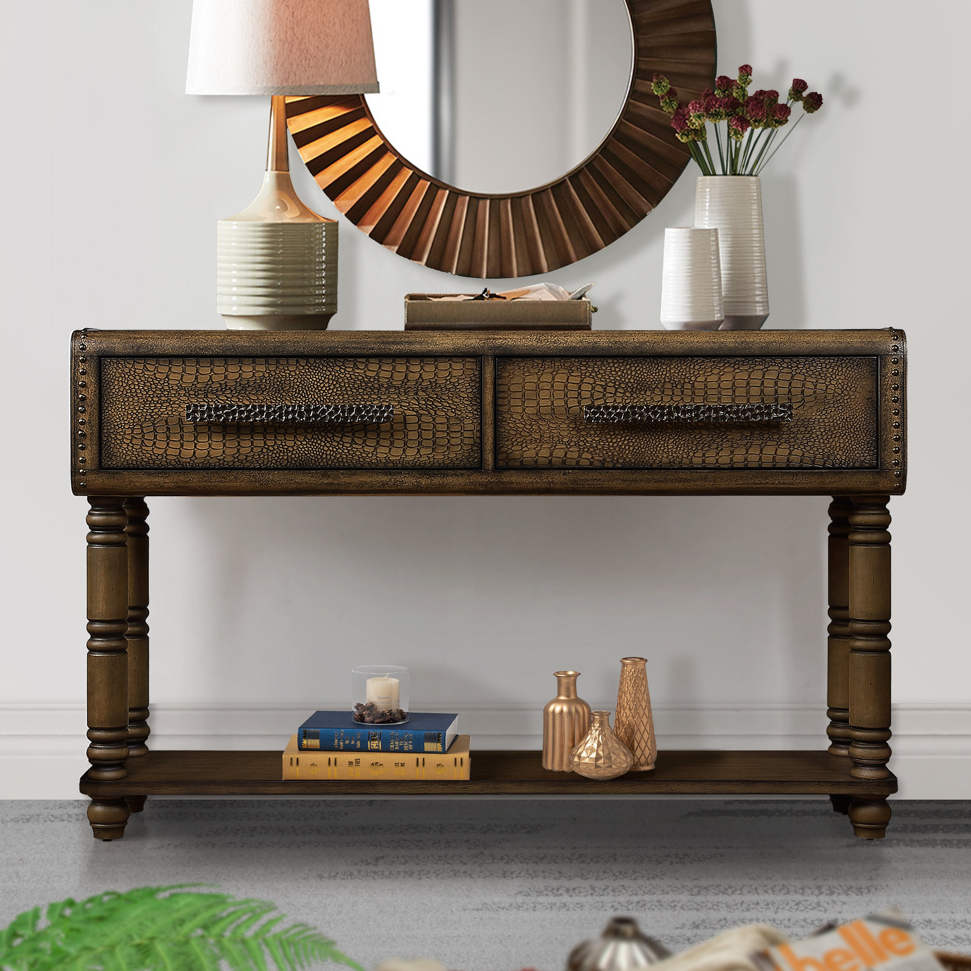 Canora Grey Lefancy Light Luxury Retro Sofa Table with outlets, pine ...