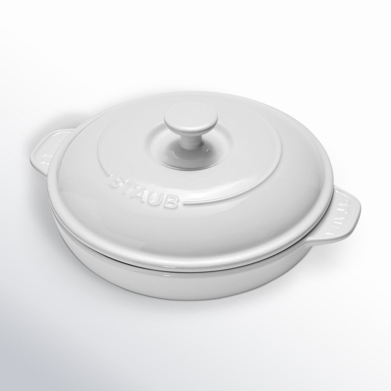 Staub Ceramique Ceramic Round Brie Cheese Baker With Lid, Pure-White ...