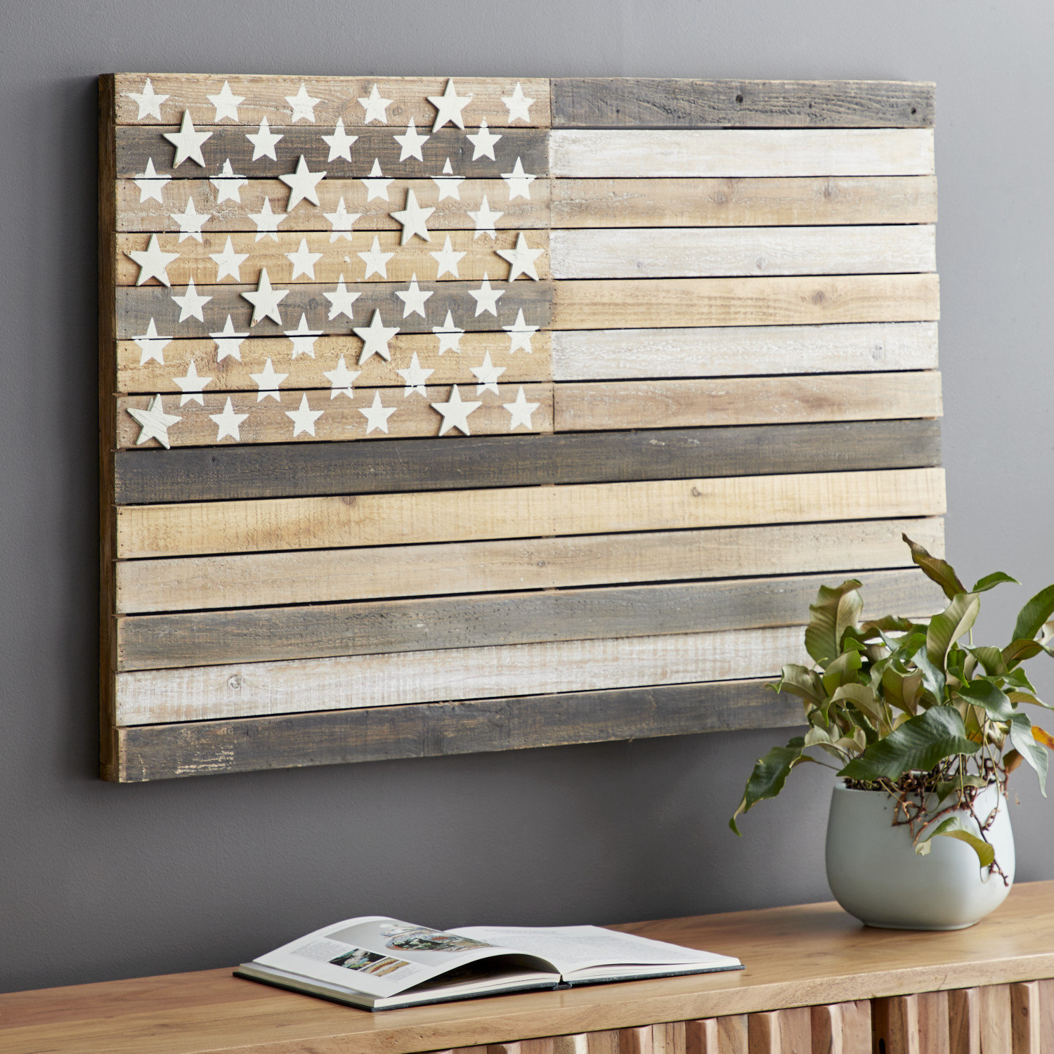 Millwood Pines Wood Handmade Washed American Flag Brown Wall Decor with ...