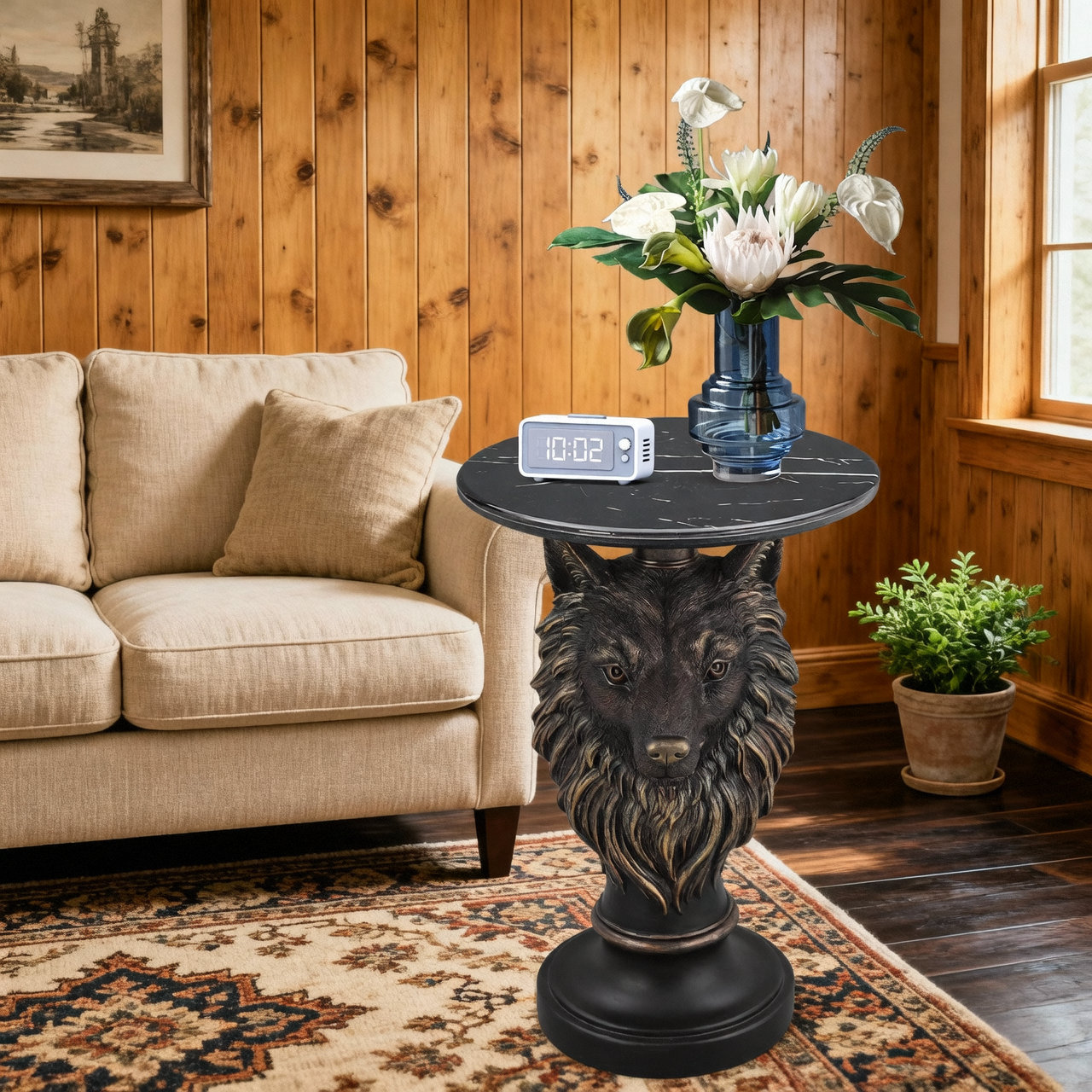 Ivy Bronx Wolf Head Accent Table Animal Statue End Tables Livingroom ...