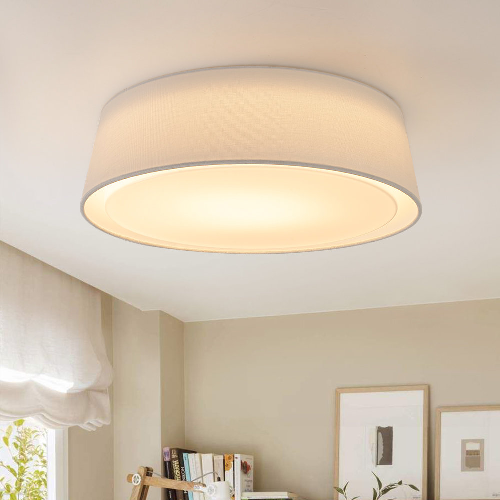 Latitude Run® Dimmable LED Fabric Drum Flush Mount With Glass Diffuser ...