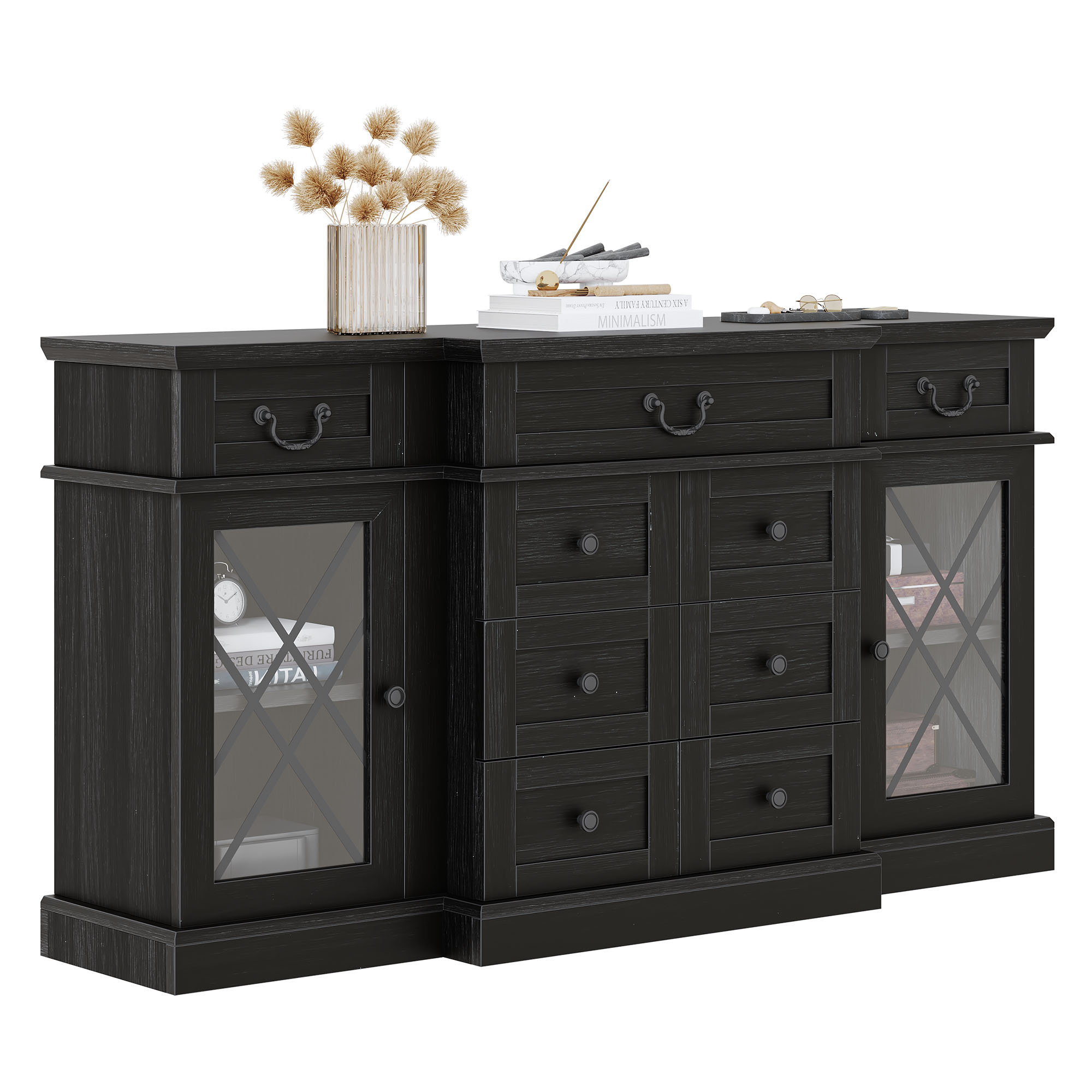 Winston Porter 59" Farmhouse Sideboard Buffet With Adjustable Shelves ...