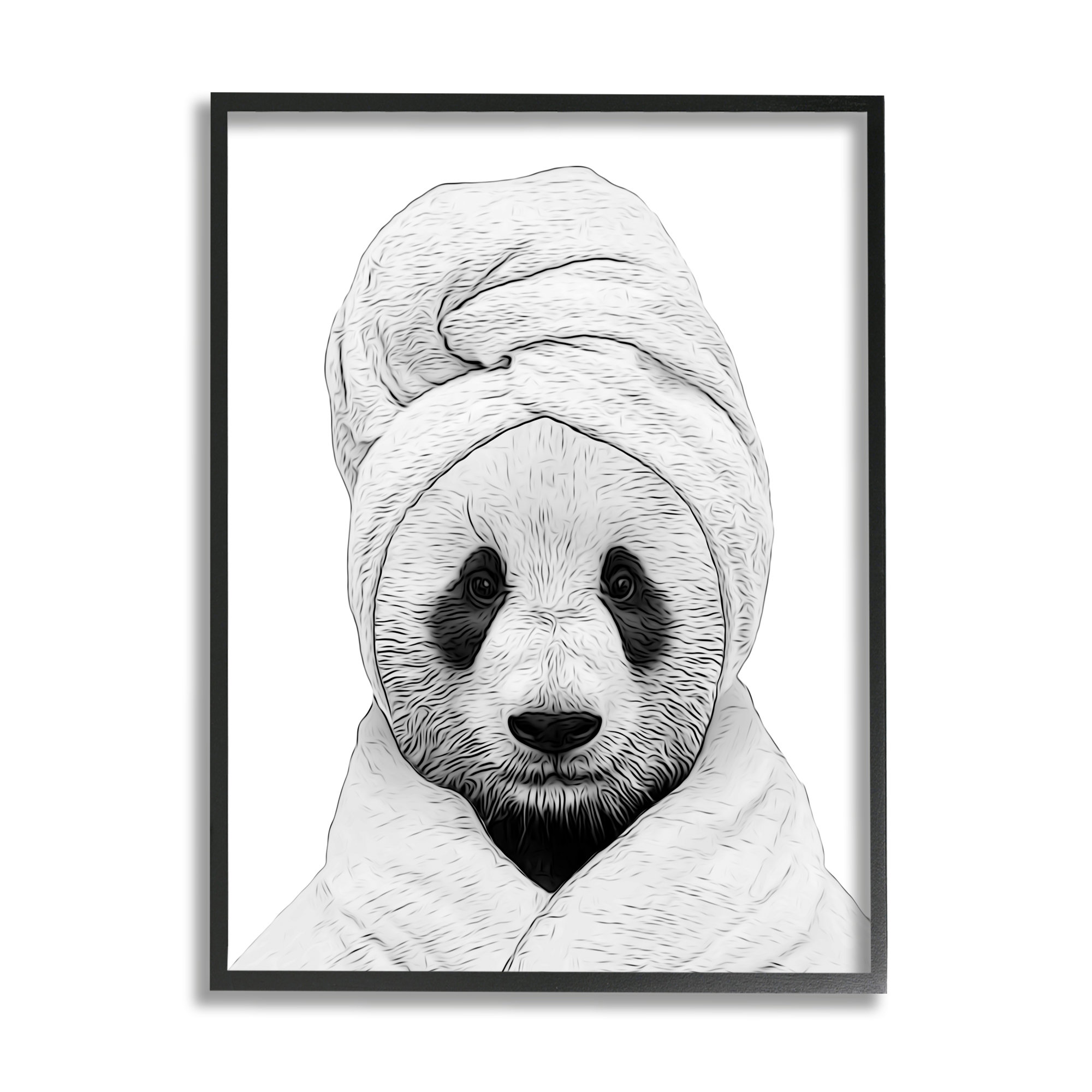 Stupell Industries Panda Bear Wildlife Bathroom Robe Framed On Wood by ...
