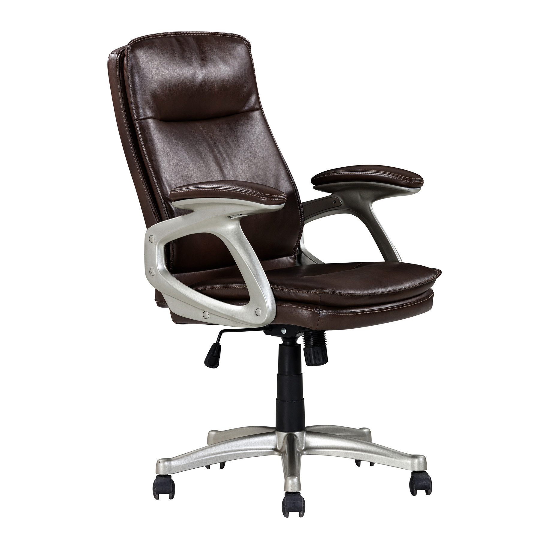 17 Stories Brown Faux Leather Work Chair, Ergonomic , Swivel Function ...