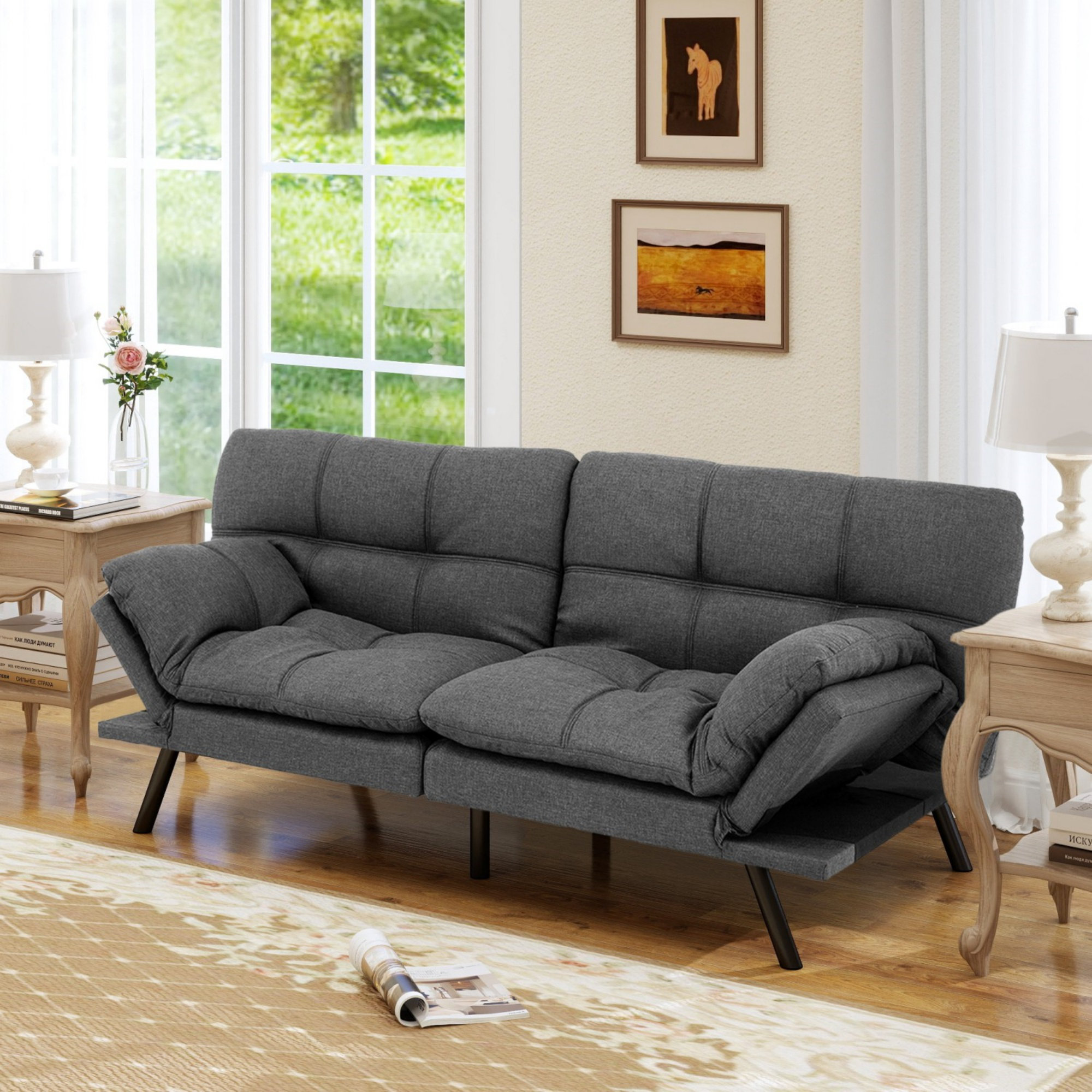 Ebern Designs 71" Couches For Living Room, Futon Sofa Bed With Memory ...