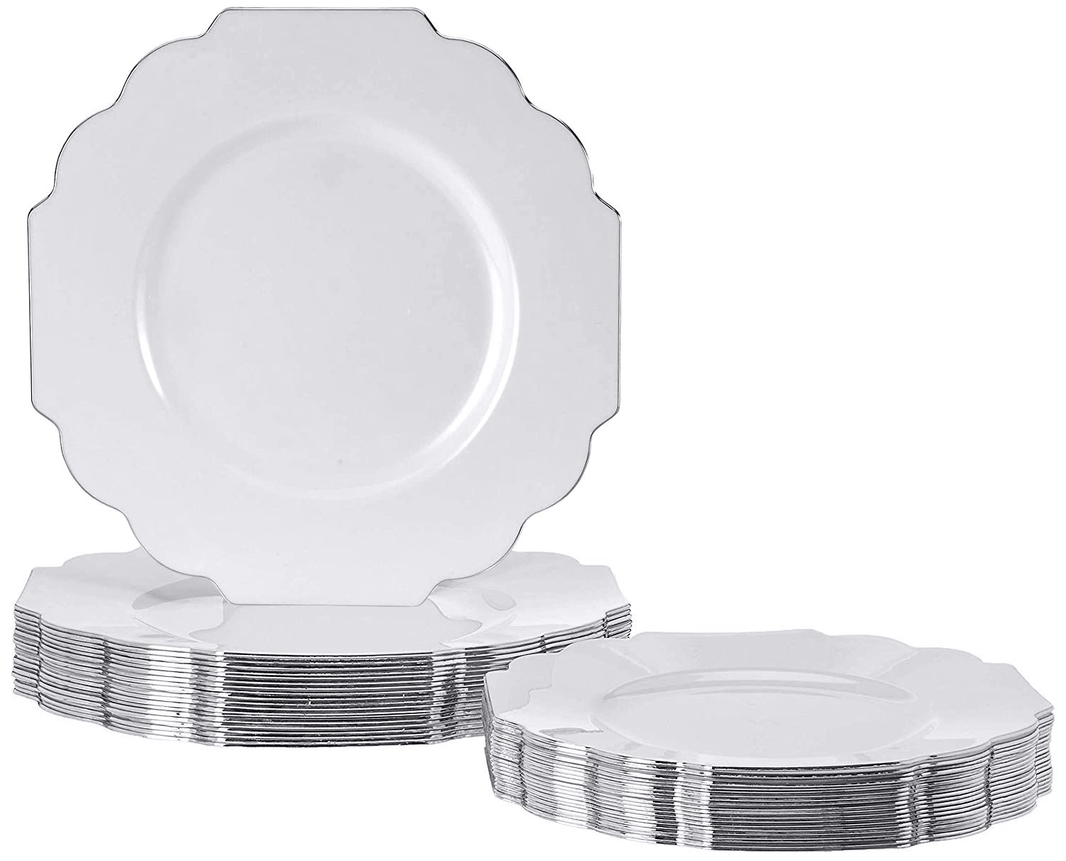 Silver Spoons Elegant Plastic Plates For Party With Scalloped Rim (10 ...