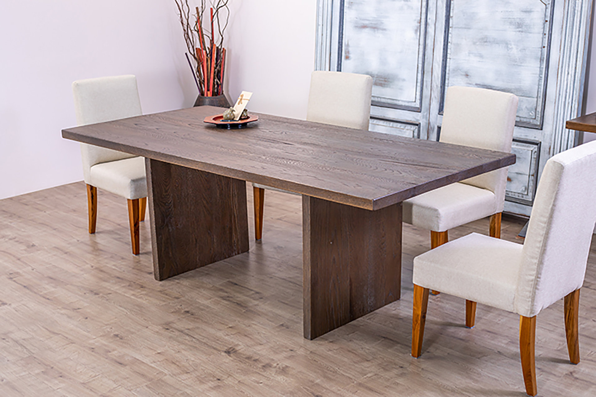 Gracie Oaks Solid Oak Dining Table - Lightly DIstressed - Cocoa Finish ...
