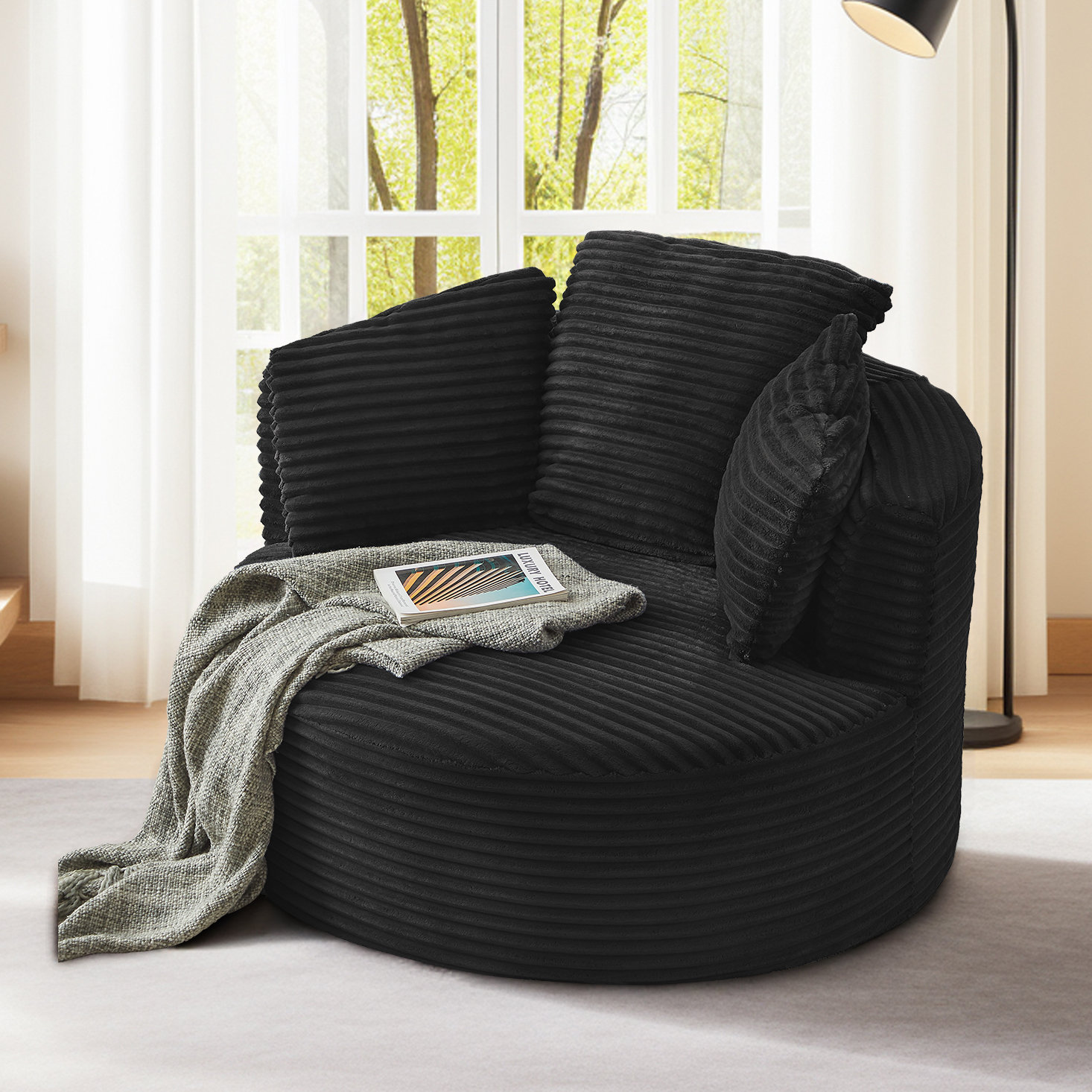 Latitude Run® Lozena 49" Corduroy Upholstered Barrel Chair, Oversized ...