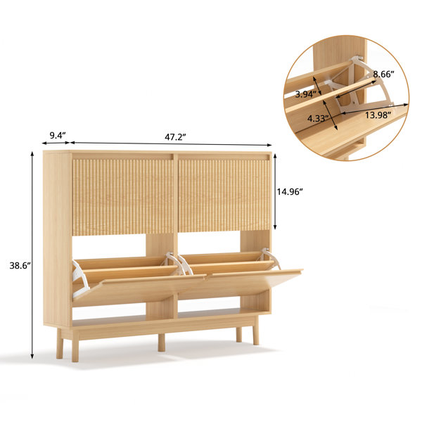 Latitude Run® Natural Wood Shoe Storage Cabinet With 4 Flip Drawers ...