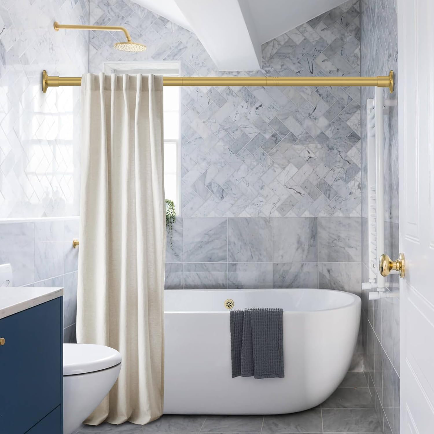 Expeez Shower Curtain Rod, Curtain Rods No Drilling Shower Curtain Rod ...