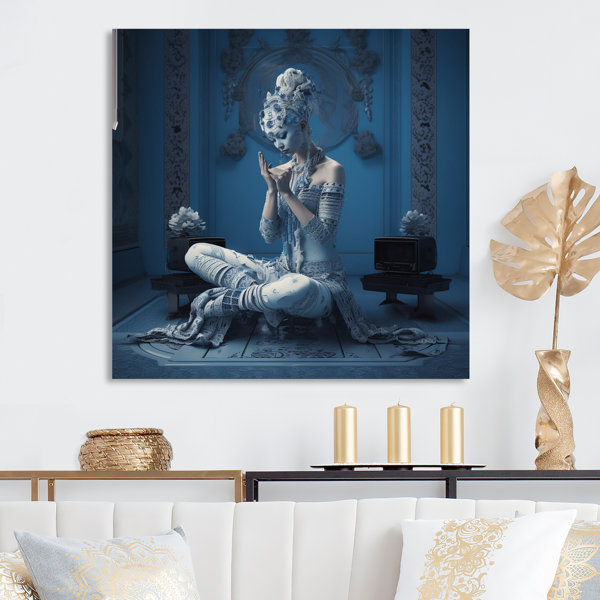 Ebern Designs Gracious Blue Roccoco Goddess Framed On Canvas Print ...