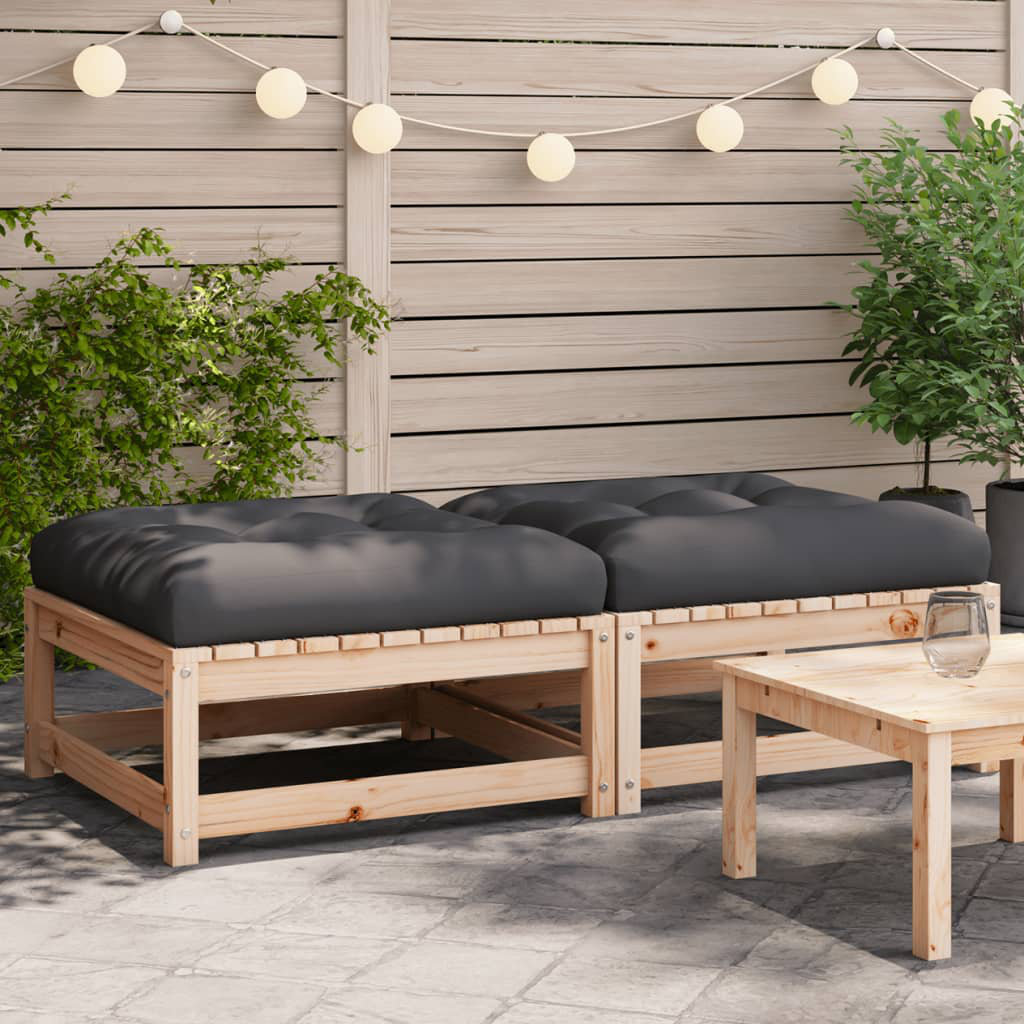 One Allium Way® Patio Footstools With Cushions 2 Pcs Solid Wood Pine ...