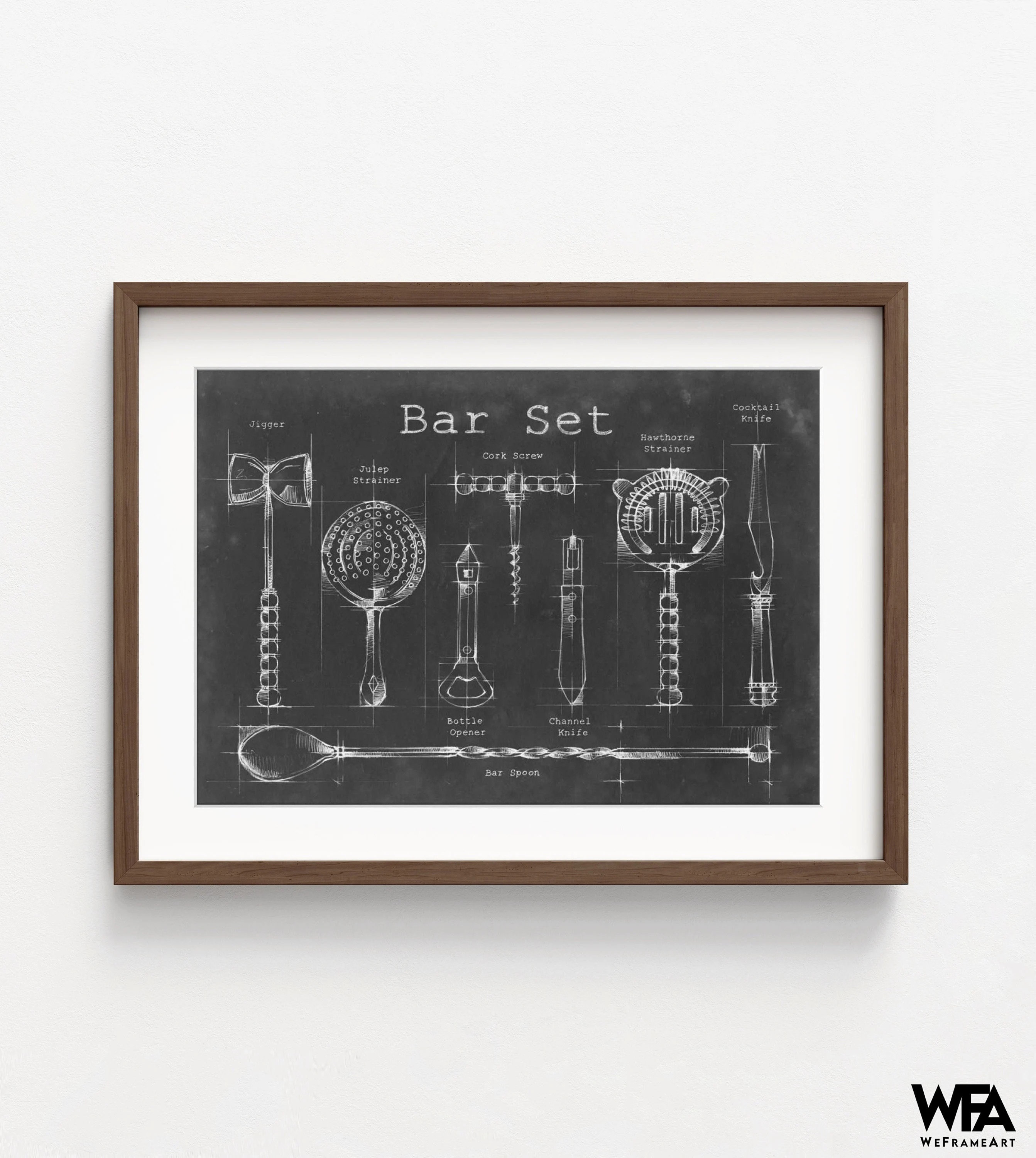 WeFrameArt Bar Set By Ethan Harper, Barware Blueprint Bar Tools Poster ...