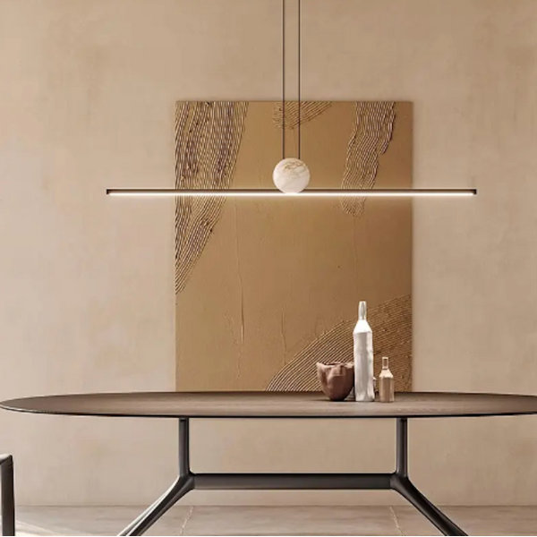 Ivy Bronx Sunray Minimalist LED Metal Line Chandelier With Marble Ball ...