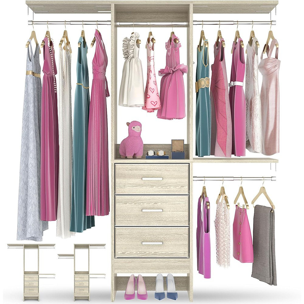 MAXAYA Small Closet System With 3 Fabric Drawers, Closet Organ... | Wayfair