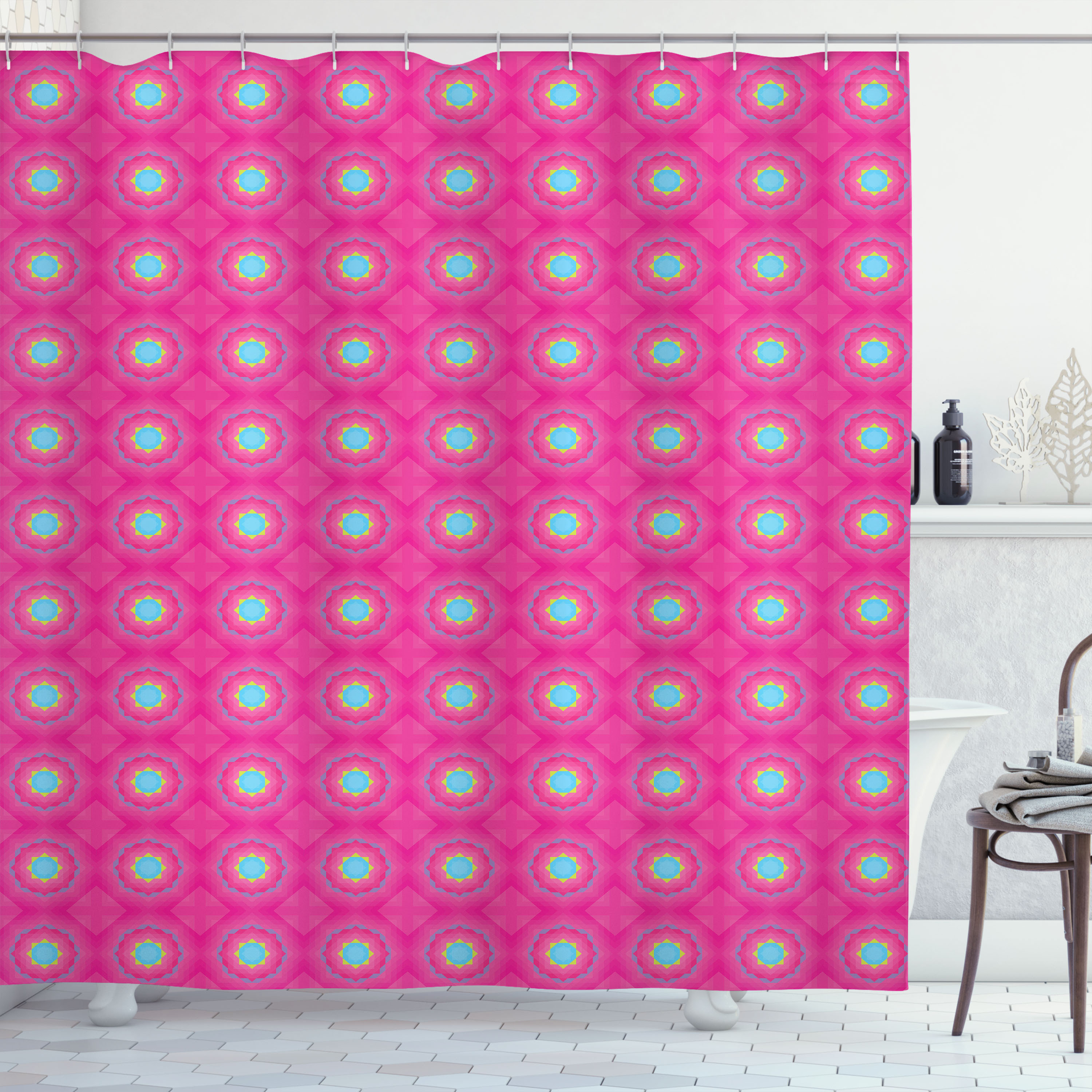 East Urban Home Pink Shower Curtain Geometric Shapes Triangles Pale ...