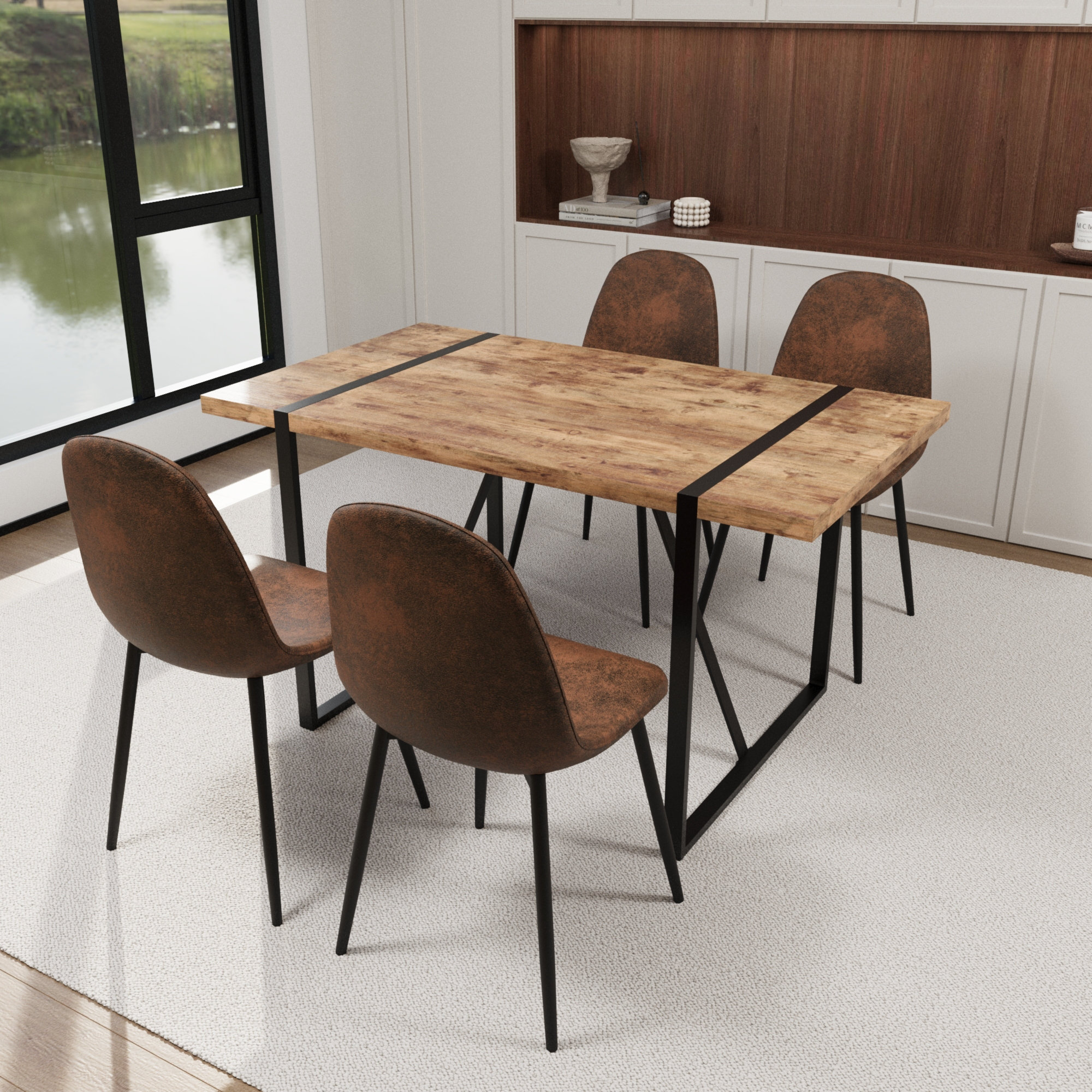 17 Stories Modern Industrial Dining Table Set Mdf Suede Wood For ...