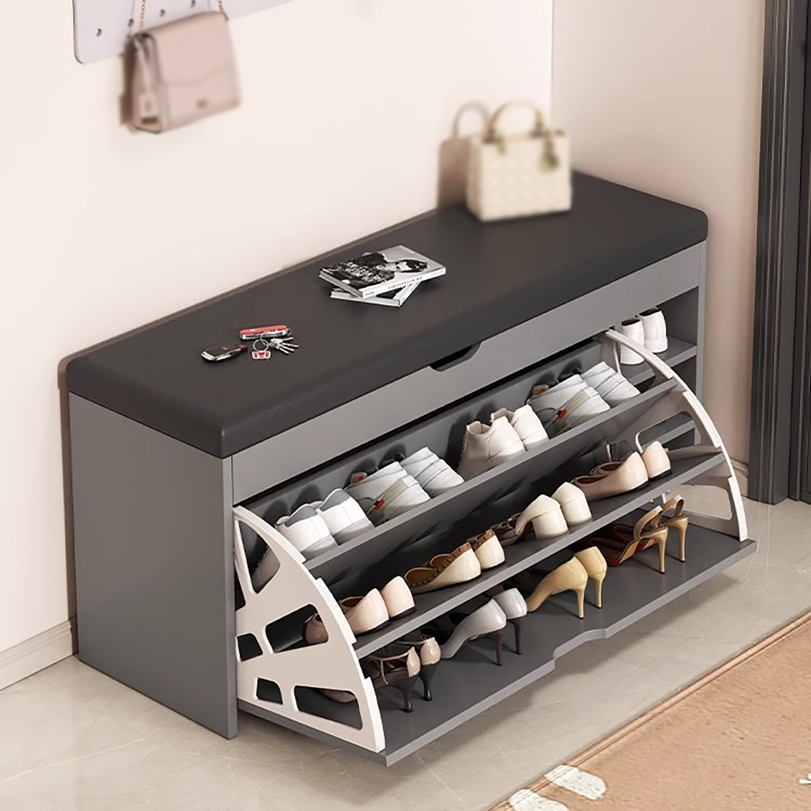 Latitude Run® Shoe Organizer Storage Stool For Entryway | Wayfair
