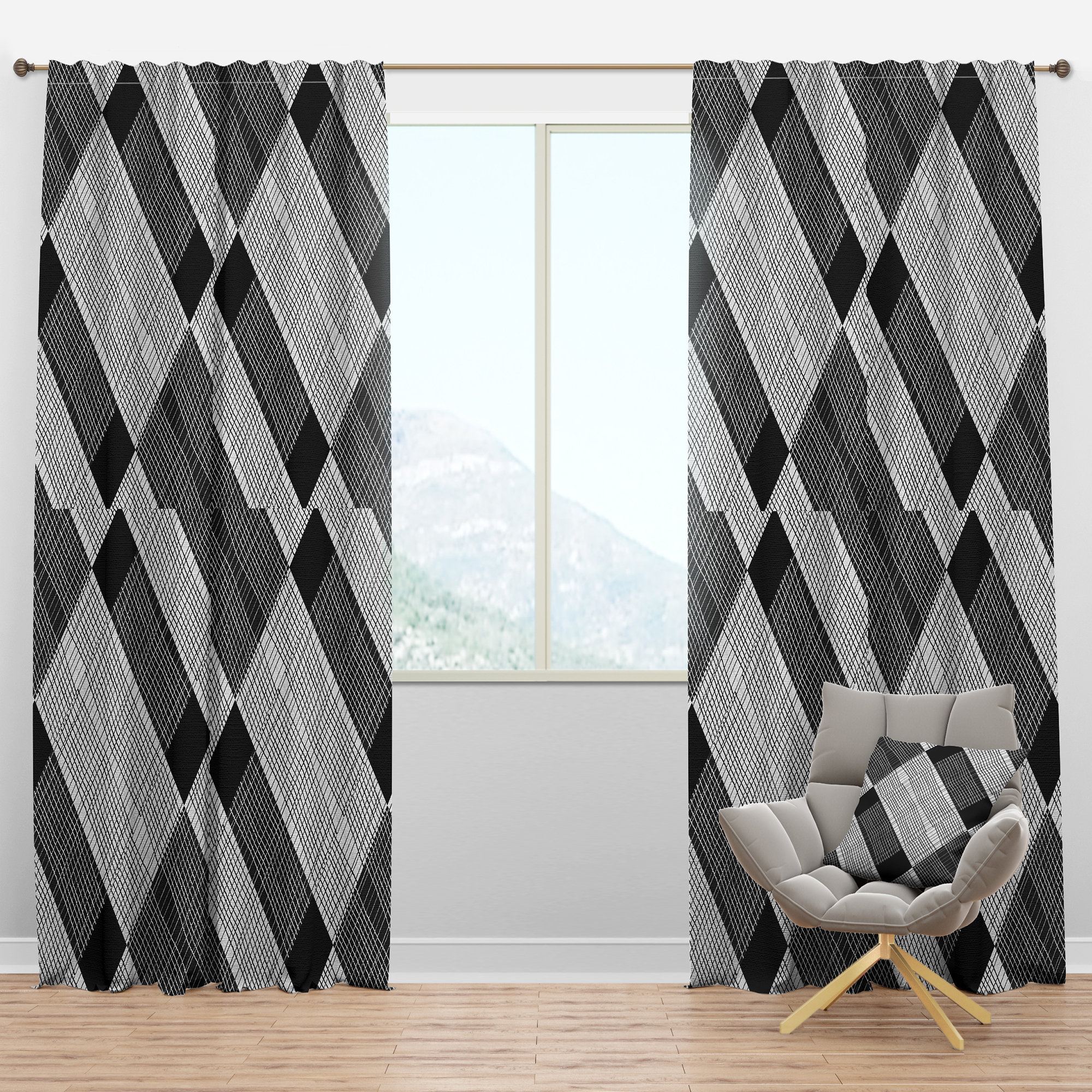 Design Art Black and White Check Stipes Pattern - Abstract Curtain ...