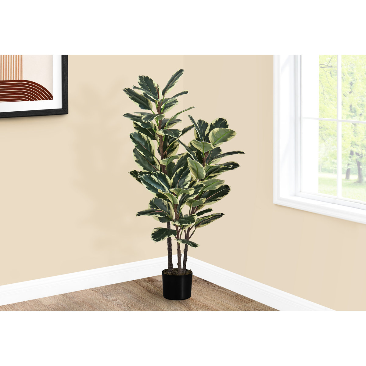 Red Barrel Studio® Faux 47" Tall Indoor Oak Tree With Greenery In Black ...