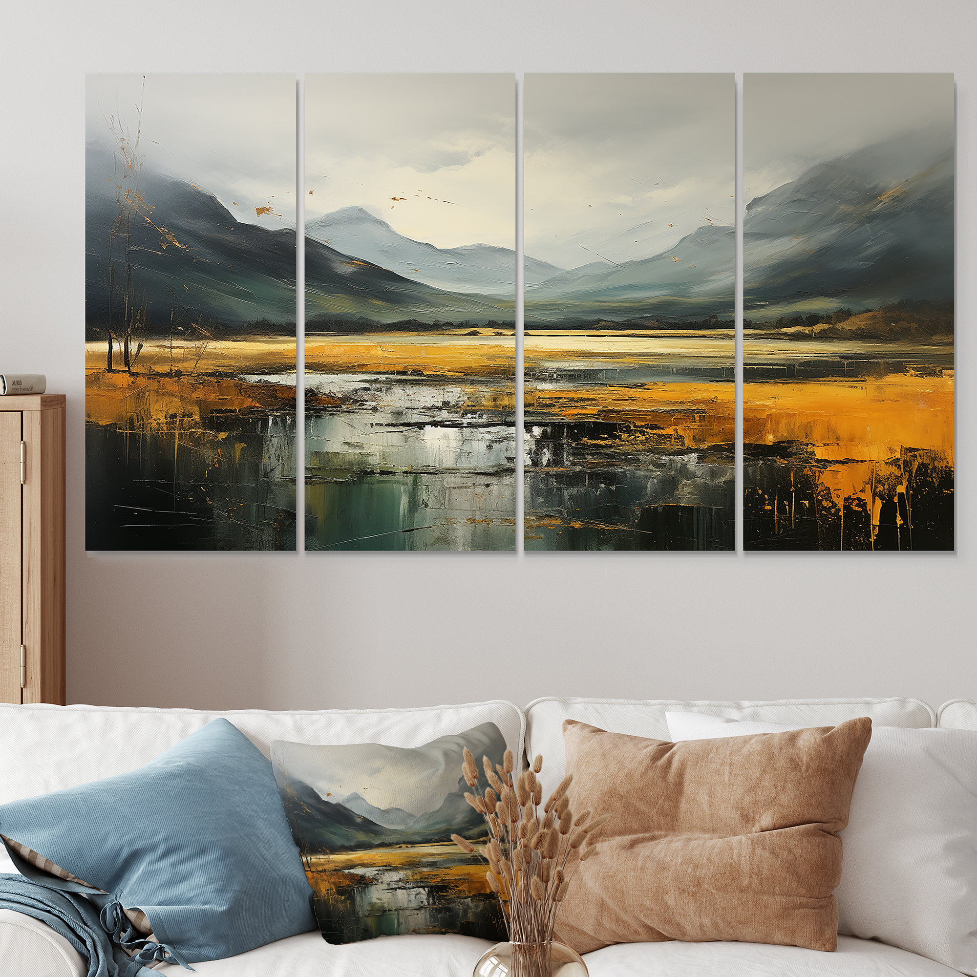 Ebern Designs Grey And Yellow Abstract Mountain Landsape I - Abstract ...