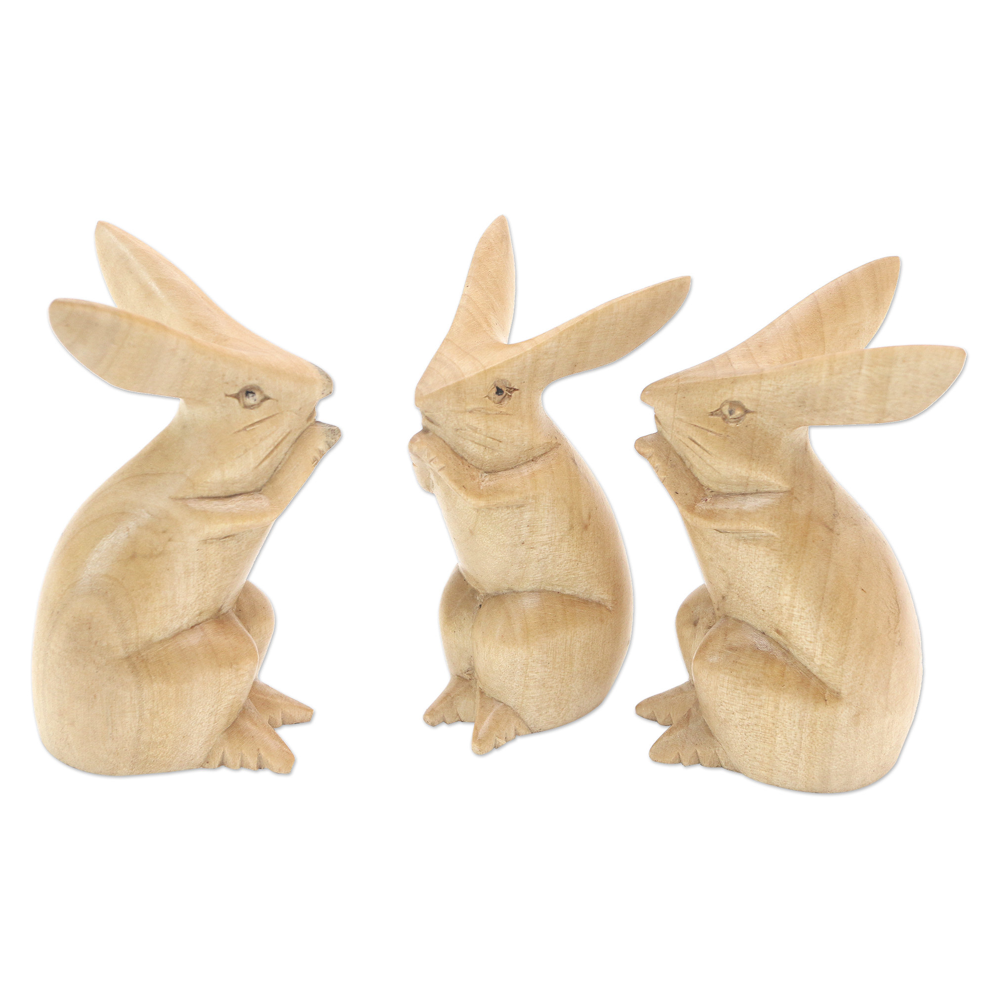 Rosalind Wheeler Grado Handmade Adorable Bunnies Wood Sculpture | Wayfair