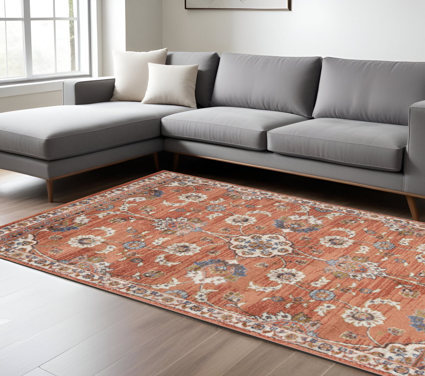 HomeRoots 8' X 10' Ivory Blue And Orange Floral Area Rug - Wayfair Canada