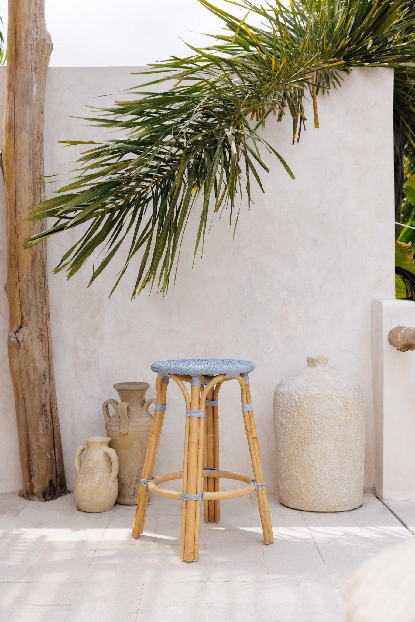 Zaara's Market Bistro Backless Rattan Counter Stool - Bay Blue ...