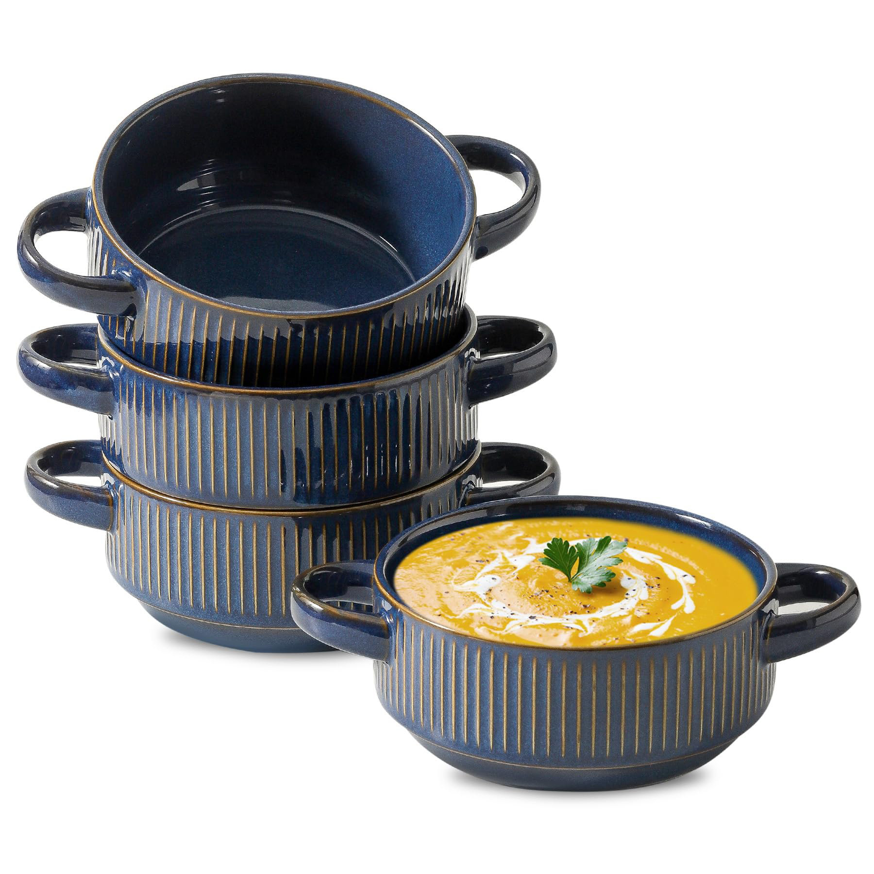 UZOPAL Set of 4 Stackable 20oz Soup Bowls with Handles, French Onion ...