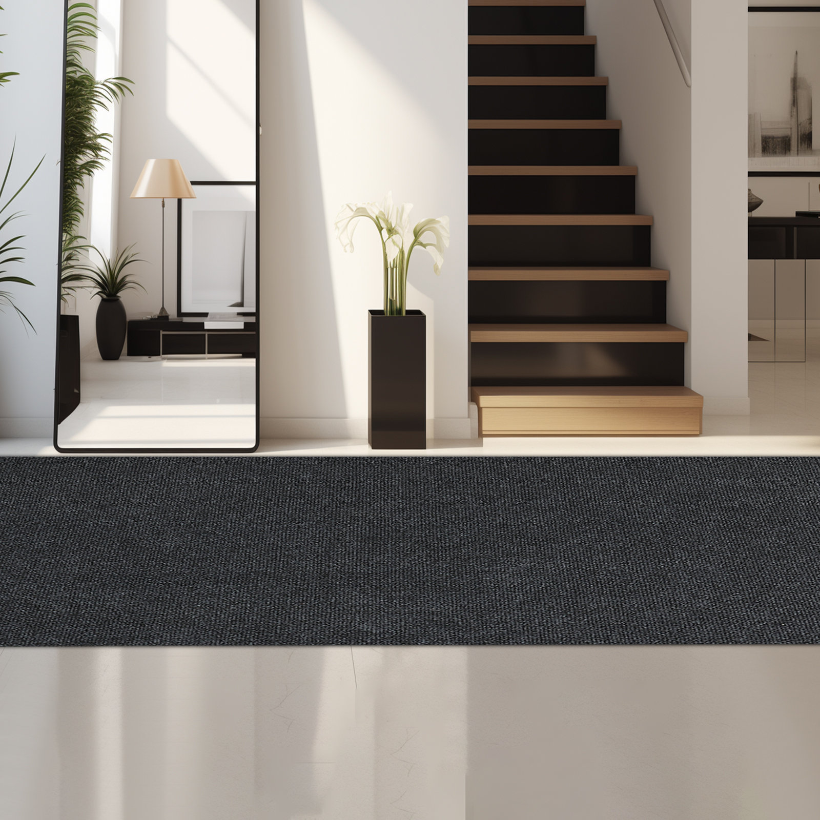 Lomana Dark Gray Striped Carpet Indoor/Outdoor Floor Mat Anti-Slip ...