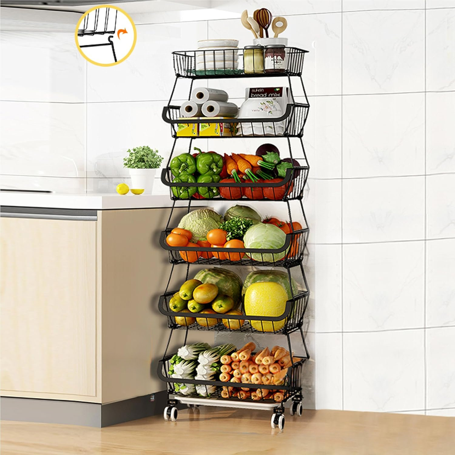 DNGJU Fruit And Vegetable Storage Cart Can Be Stacked With Wheels ...