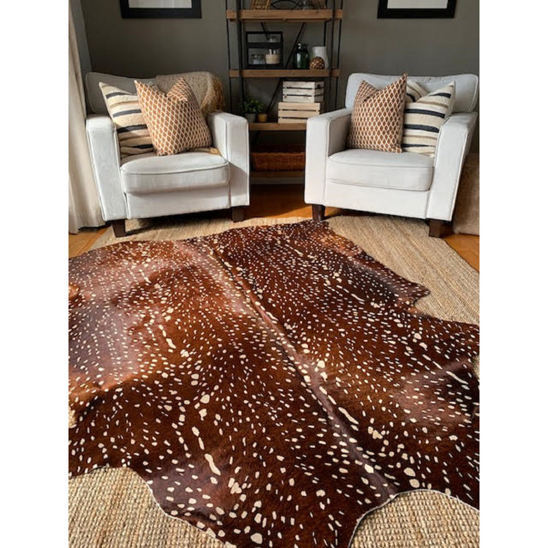 Cowhidesusa Handmade Axis Deer Print Cowhide Leather Dark Brown Rug ...