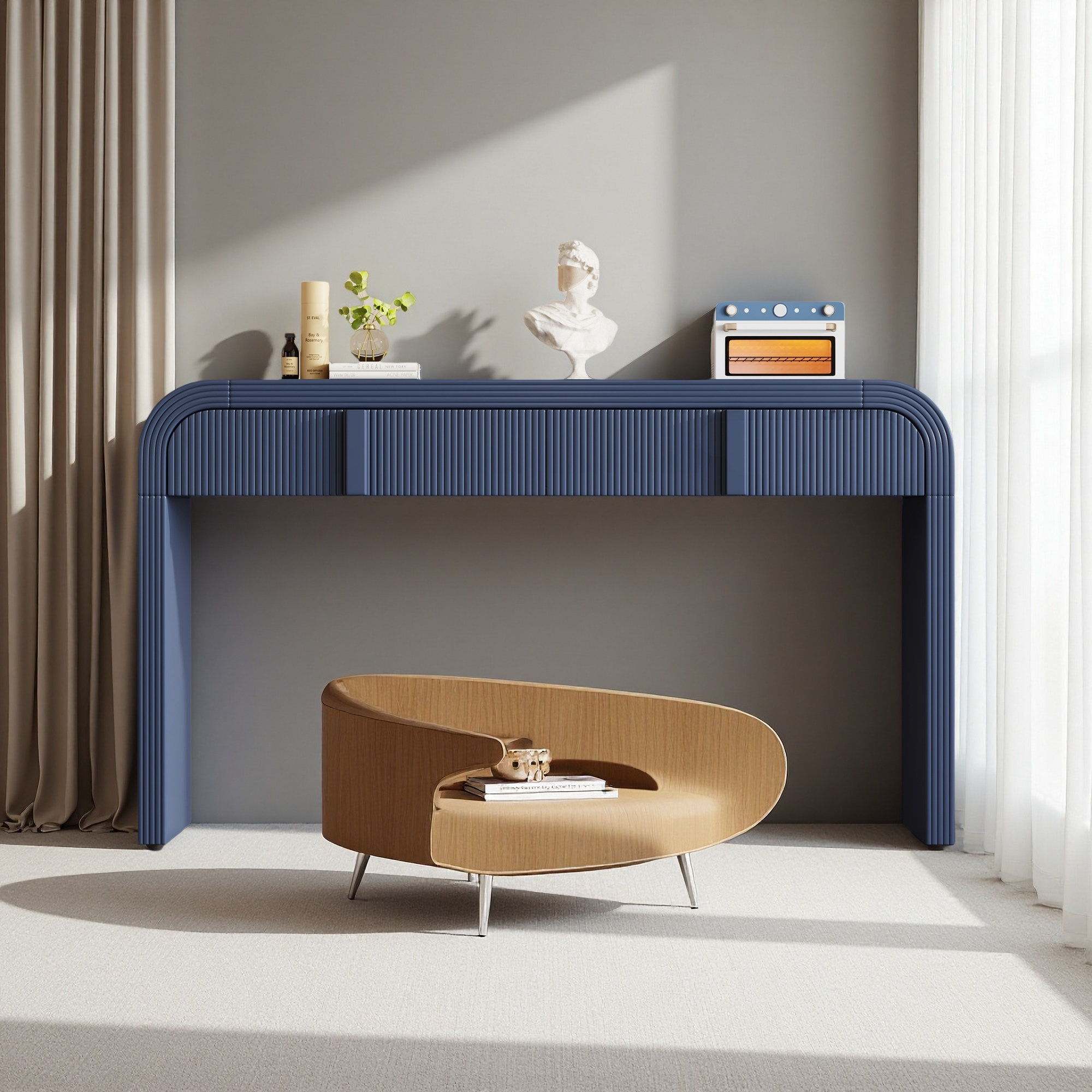 Latitude Run® Modern Console Table With 2 Storage Drawers, Fluted ...