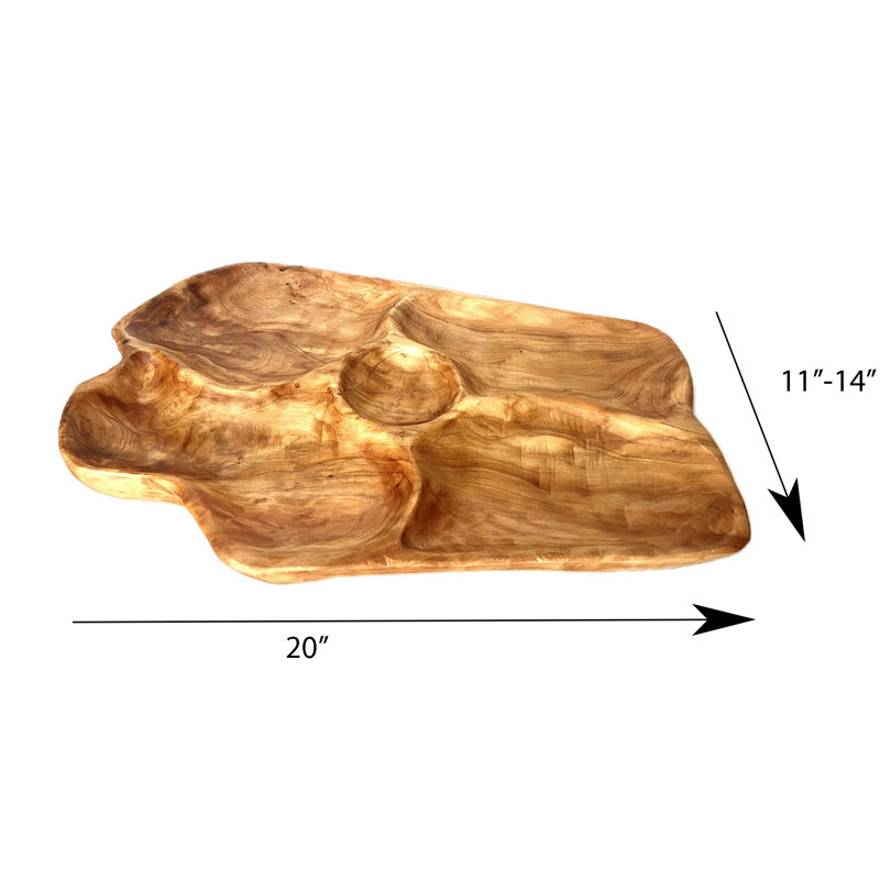 Loon Peak® Extra Large Wooden Root Divided Tray 5 Partitions | Wayfair