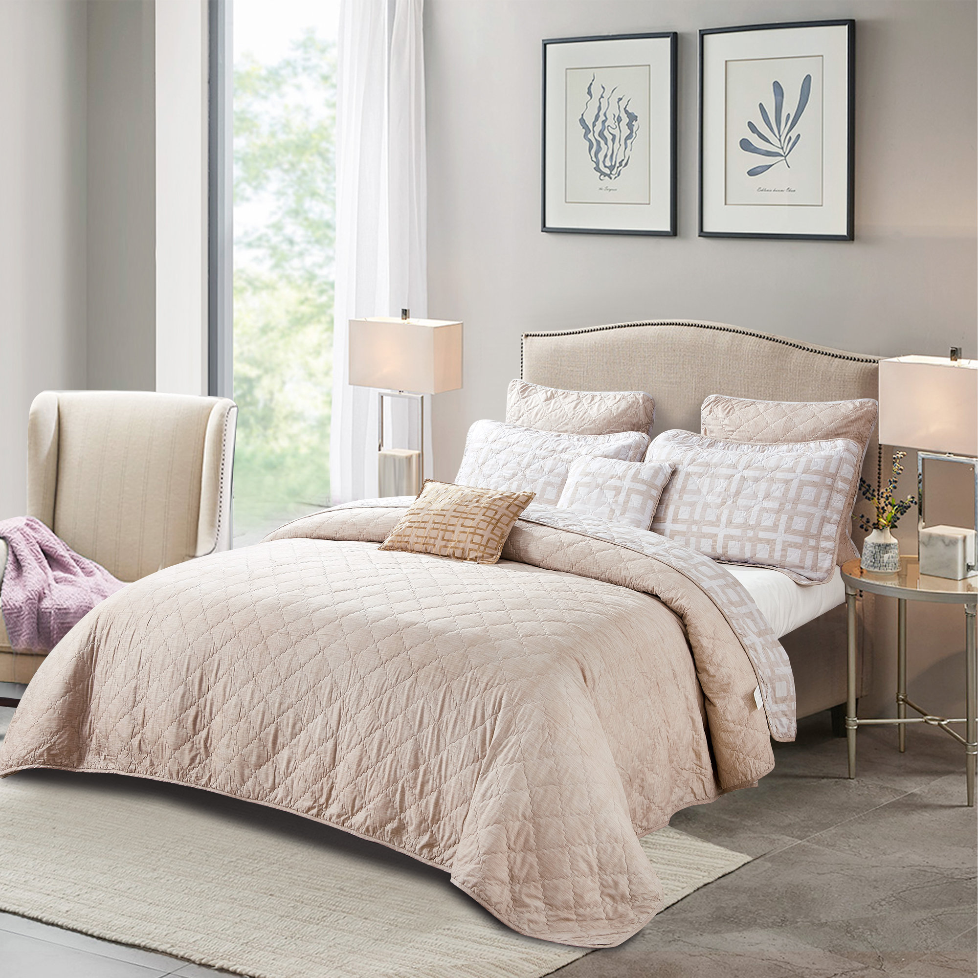 Home Soft Things 7 Piece Austin Geo Printed Microfiber Quilts Set ...