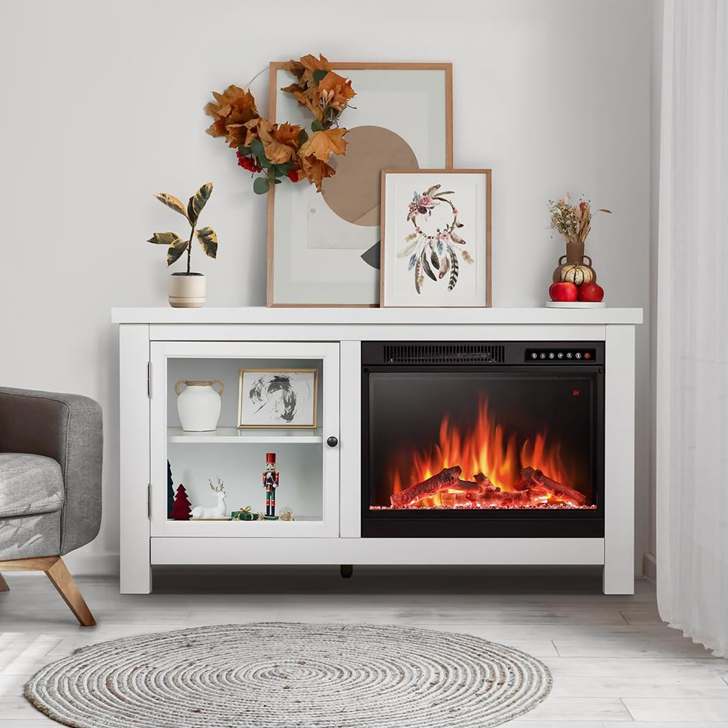 Ebern Designs Bjorn 48" Entertainment Center Fireplace Console Cabinet ...