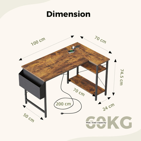 Borough Wharf Small L Shaped Desk With Power Outlets | Wayfair.ie