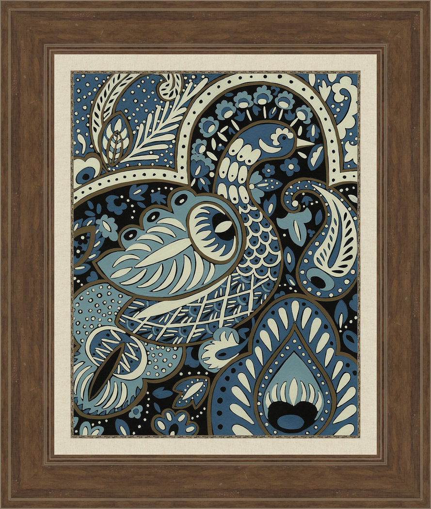 Bungalow Rose Drotar 'Indigo Peacock I' Framed Graphic Art | Wayfair