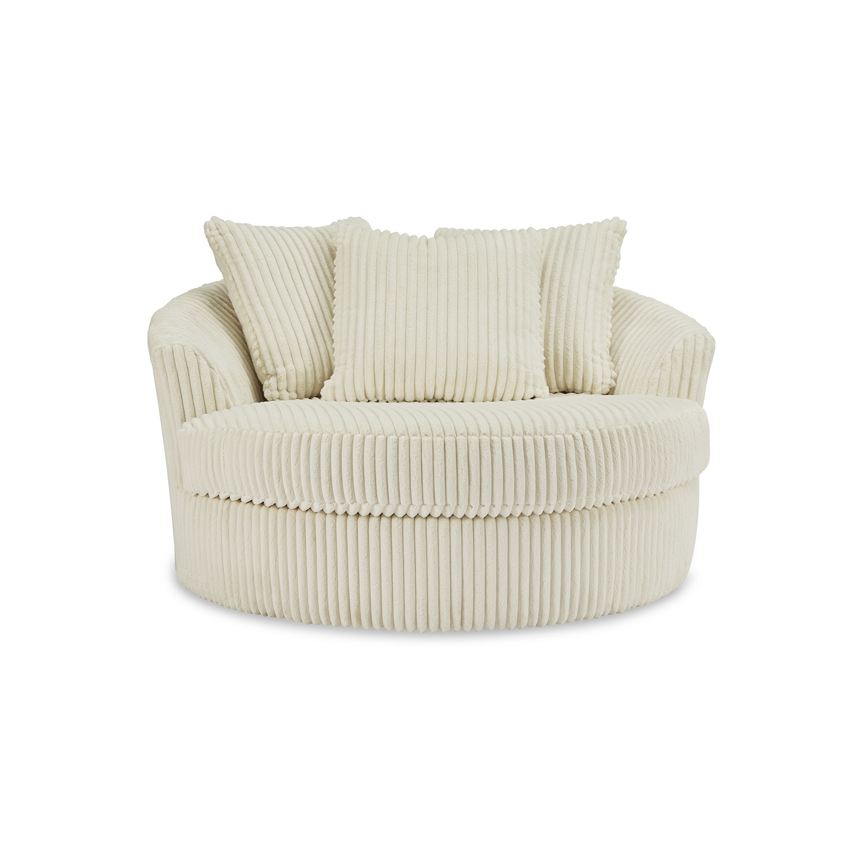 Benjara Lindy Oversize Round Swivel Accent Chair, 55 Inch Ivory, 3 ...