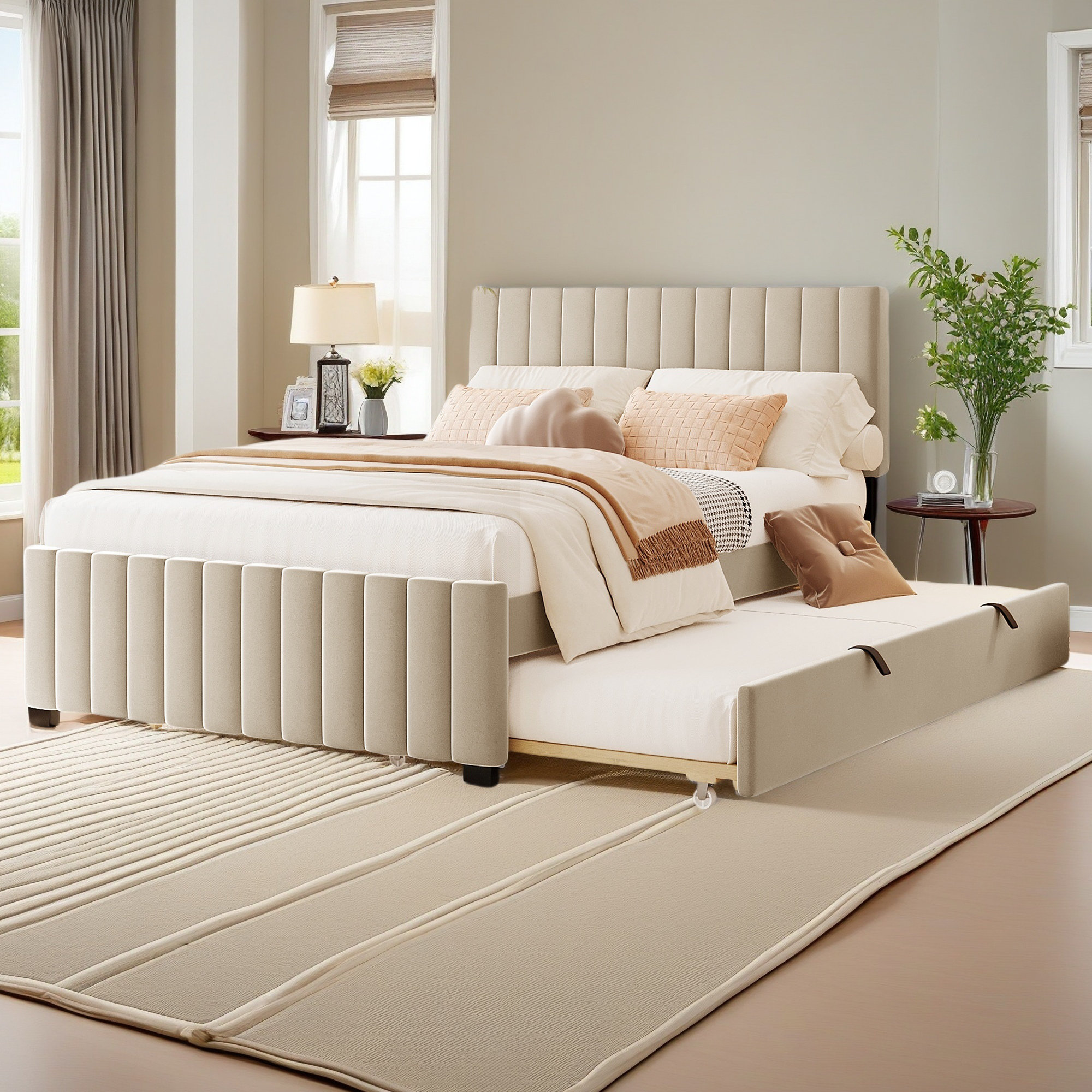 Mercer41 Lit plateforme double en velours avec lit gigogne - Wayfair Canada