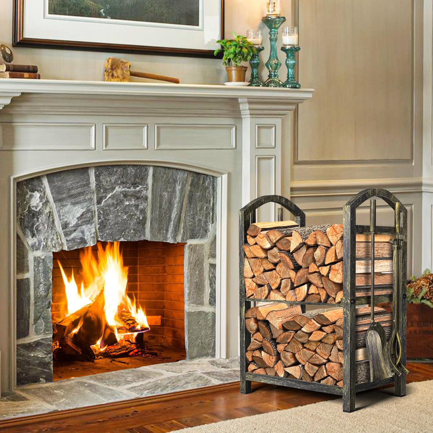 Red Barrel Studio 5 Piece Indoor Fireplace Wood Rack Outdoor Log Rack ...