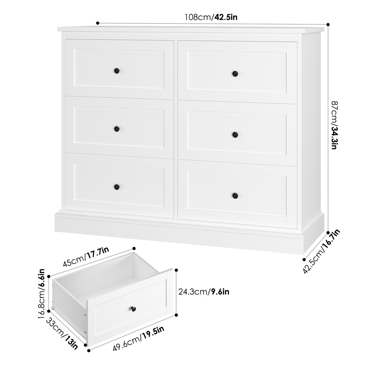 Lark Manor Alffi 6 Drawer 42.51" W Double Dresser, 6 Drawer Dresser ...