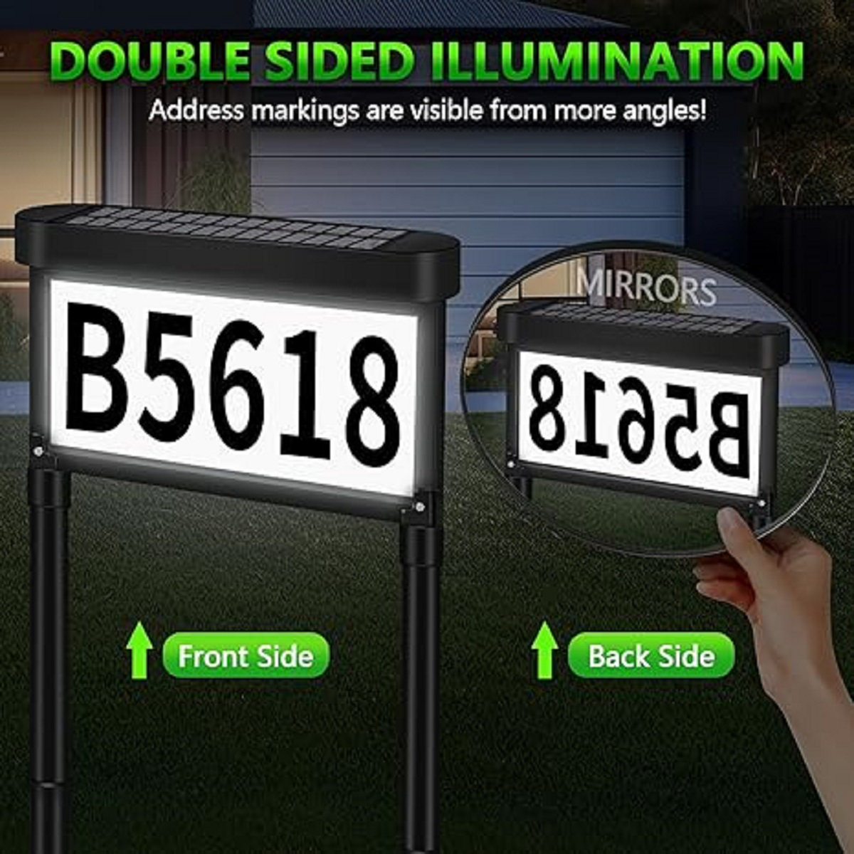 Home Moderne-N Solar Address Sign With Stakes, Double Side Illuminated ...